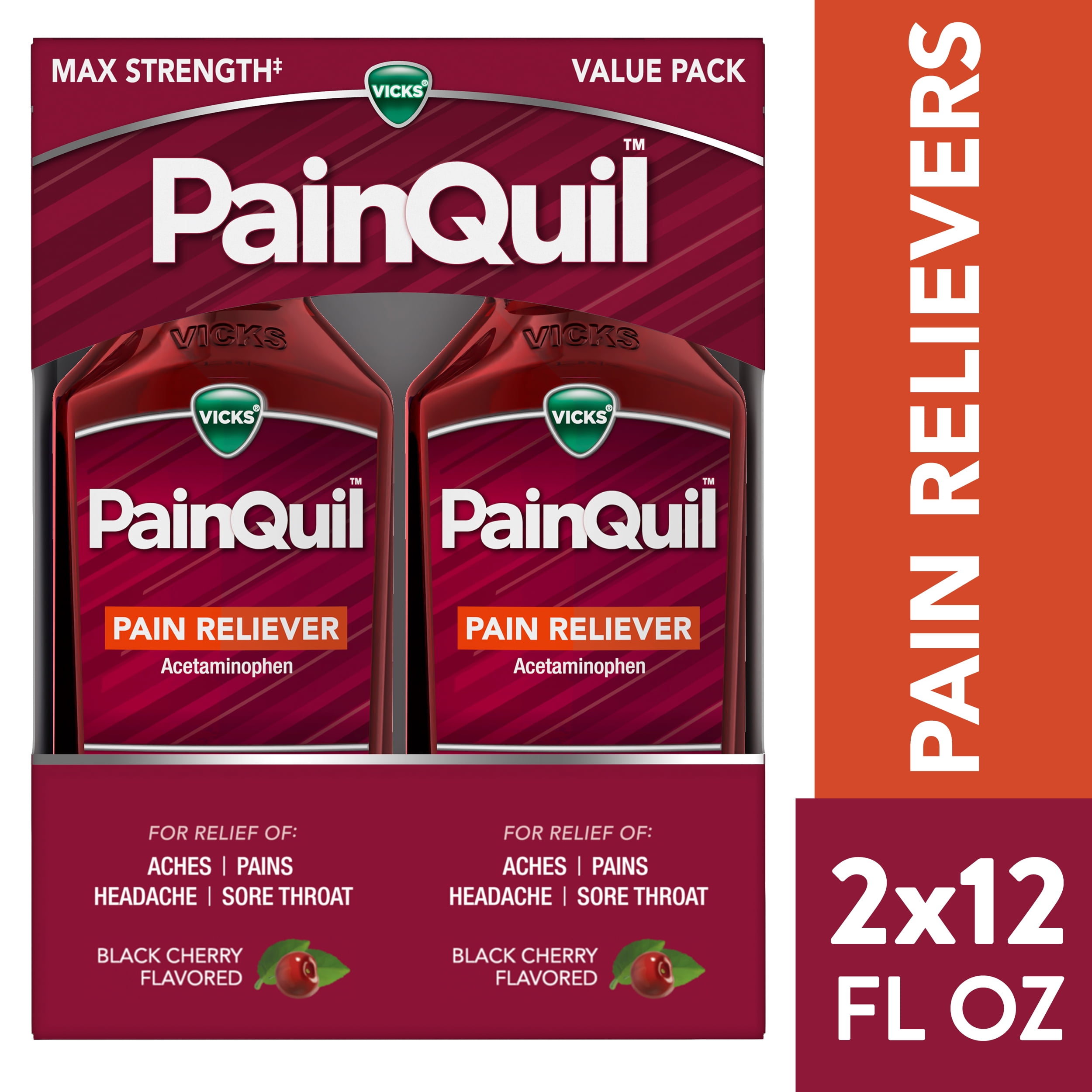 Vicks PainQuil Pain Reliever, 1000mg Acetaminophen, Black Cherry, Twin ...