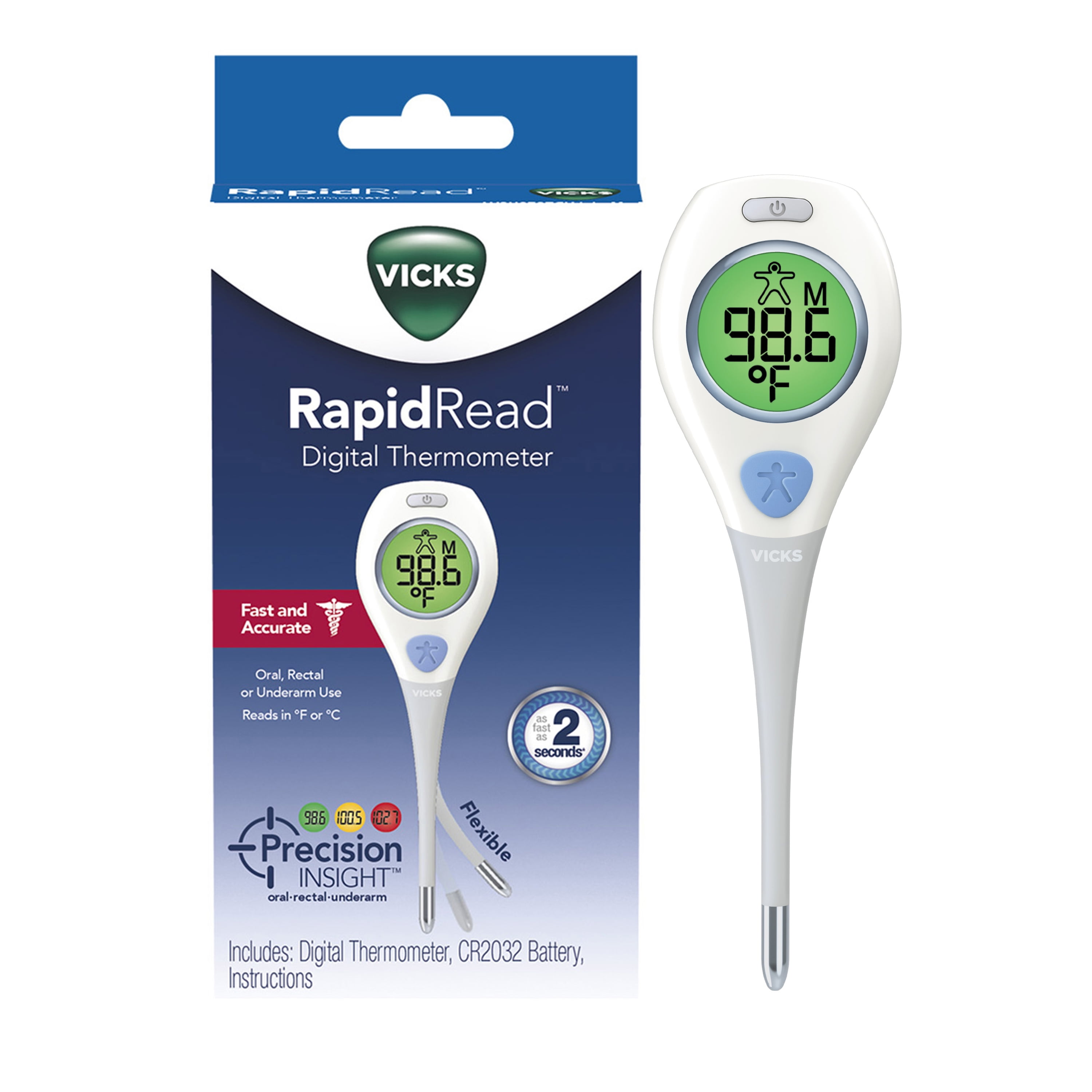 Vicks Rapid Read Digital Thermometer for Oral Rectal or Underarm Use All Ages White VDT972USV4