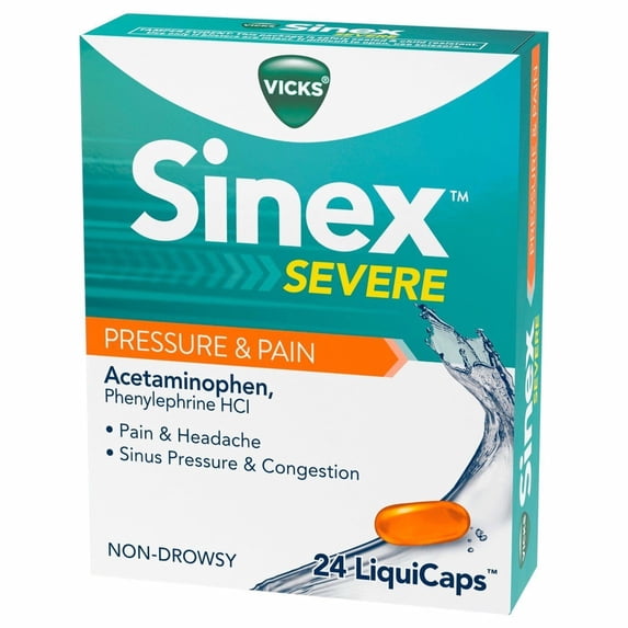Vicks Sinex Severe Sinus Relief Medicine Capsules, Daytime Congestion ...