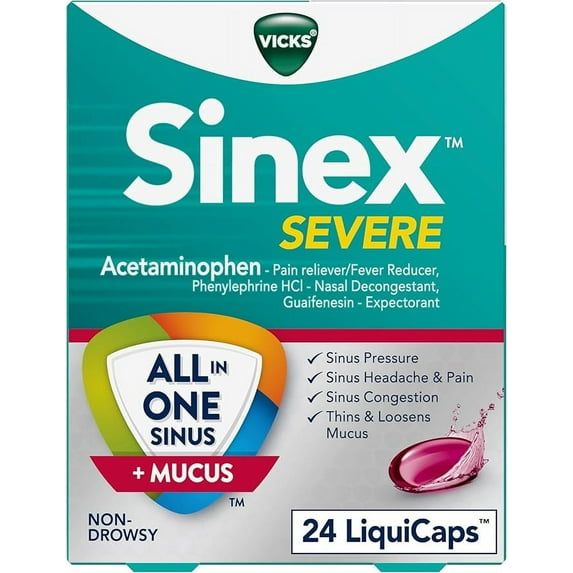 Vicks Sinex SEVERE, All-In-One Sinus Relief, Pain, Pressure, Congestion ...