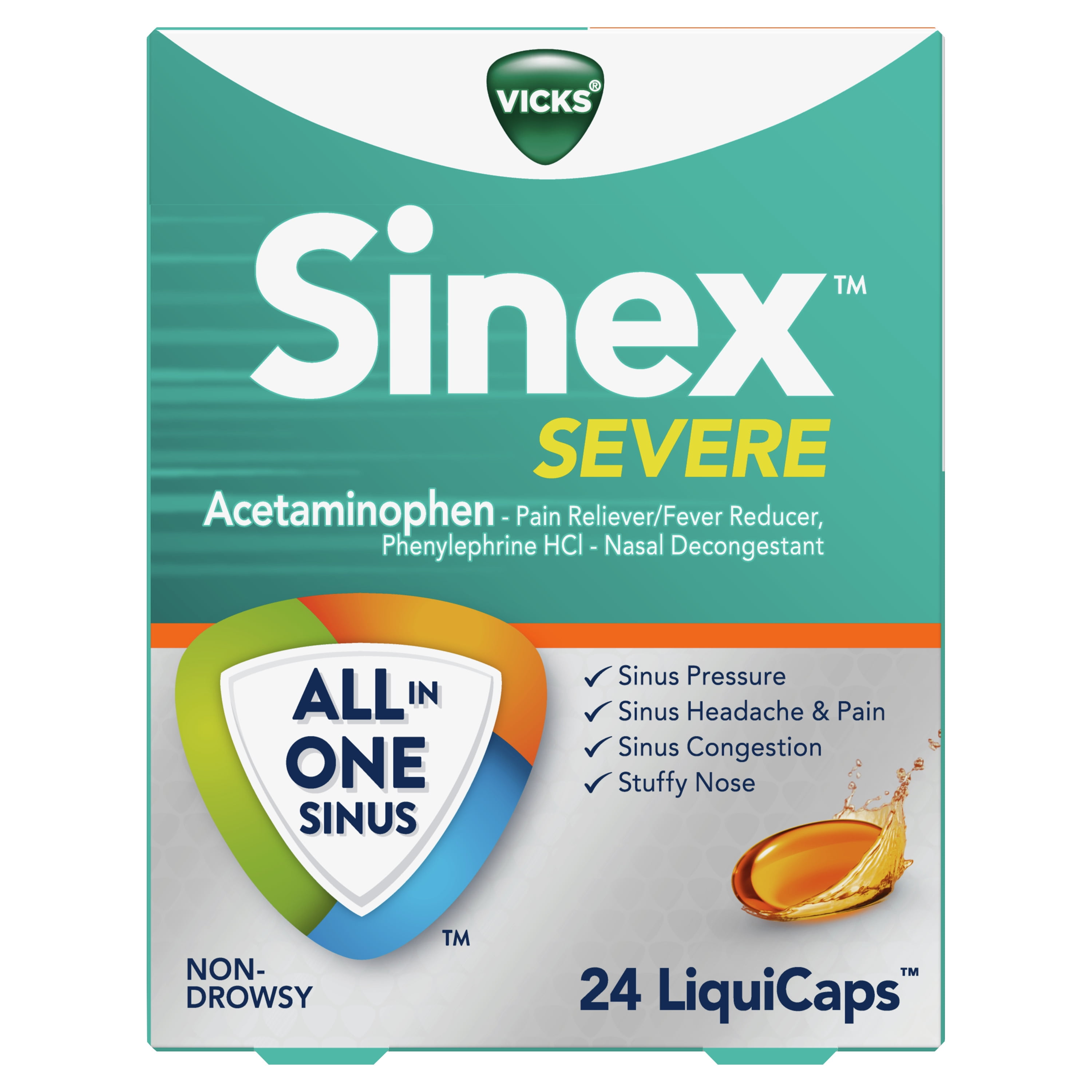 Vicks Sinex Severe LiquiCaps, All-in-One Sinus Relief, over-the-Counter ...