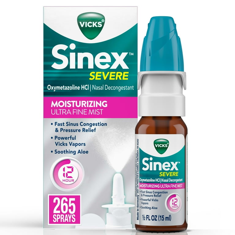 Vicks Sinex Severe Moisturizing Nasal Spray Nasal Decongestant for Sinus Relief 0.5 Fl oz