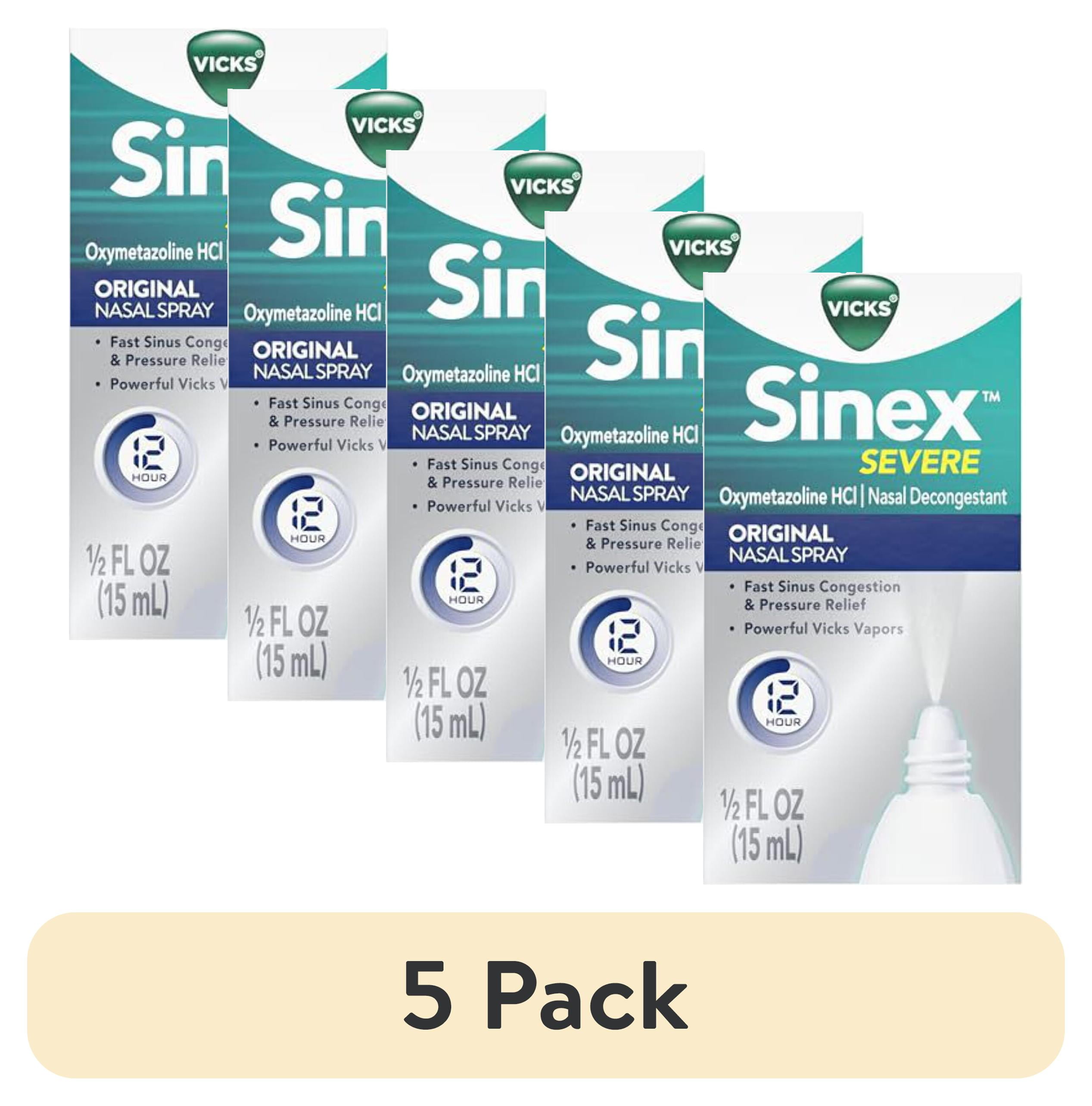 (5 pack) Vicks Sinex Severe Original Nasal Spray, Decongestant Medicine ...