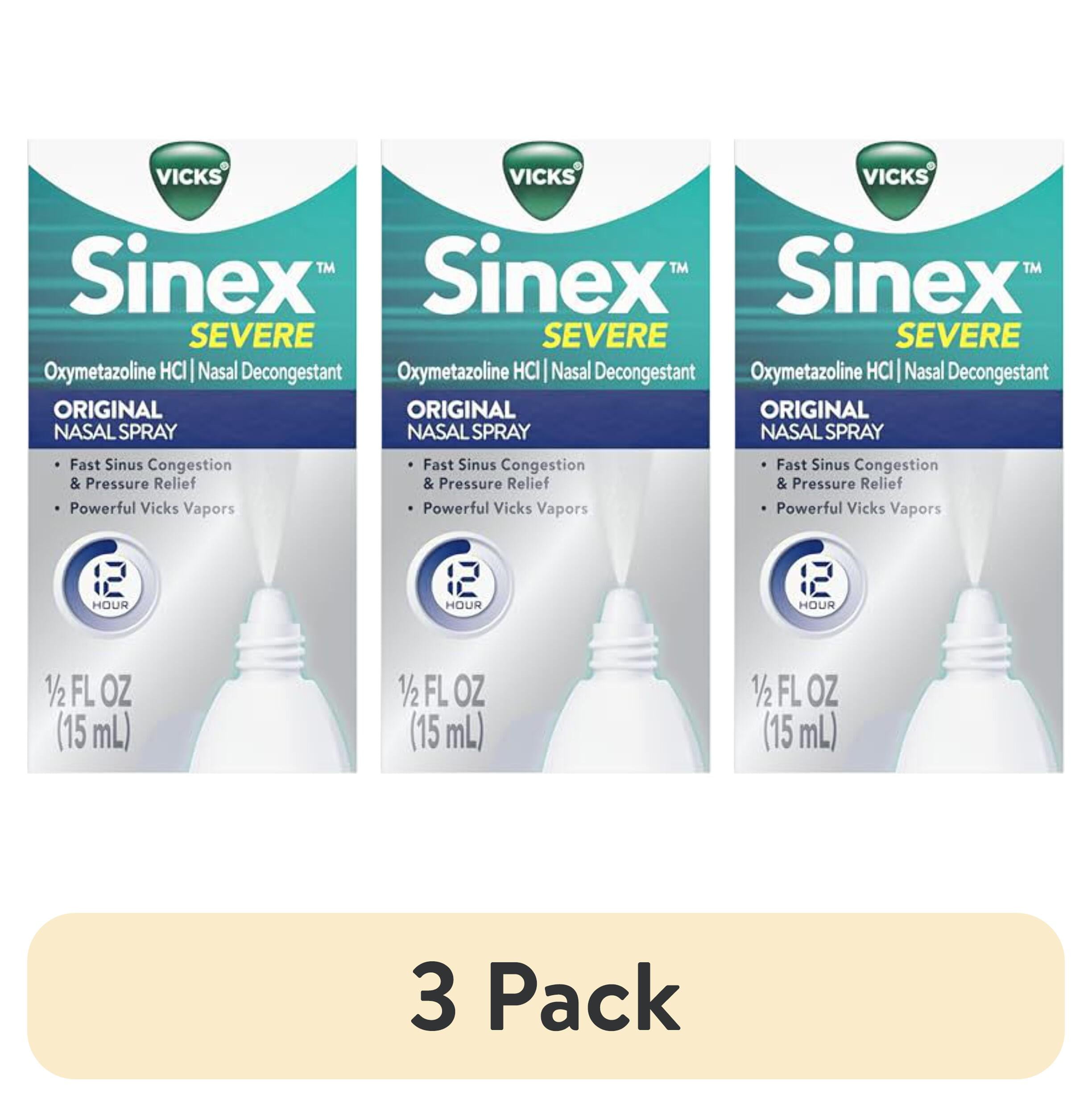 (3 pack) Vicks Sinex Severe Original Nasal Spray, Decongestant Medicine ...