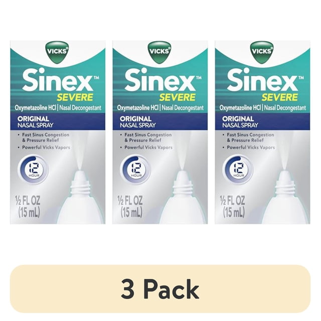 (3 pack) Vicks Sinex Severe Original Nasal Spray, Decongestant Medicine ...
