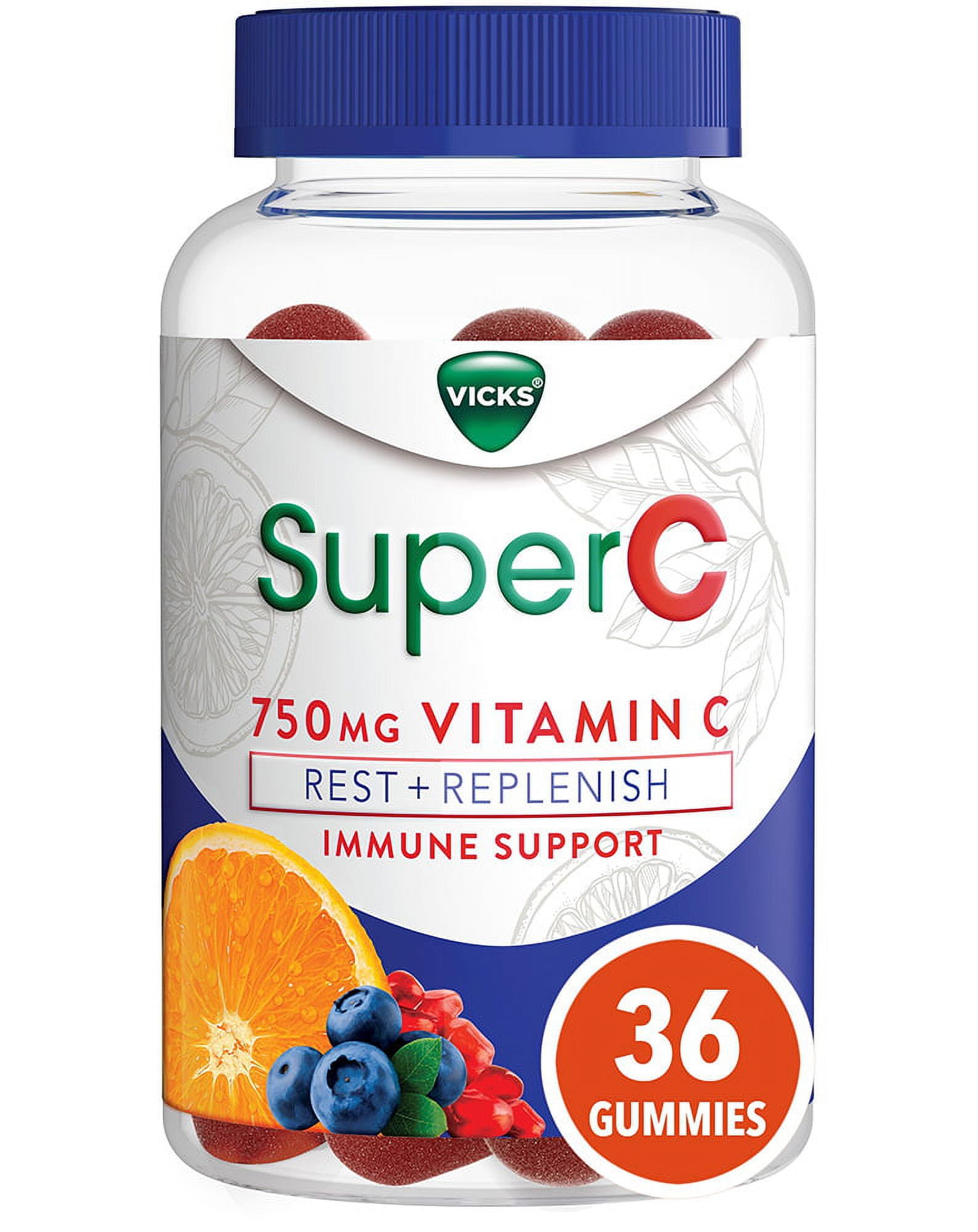 Vicks Super C 750mg Vitamin C Rest + Replenish Gummies - 36 ct ...