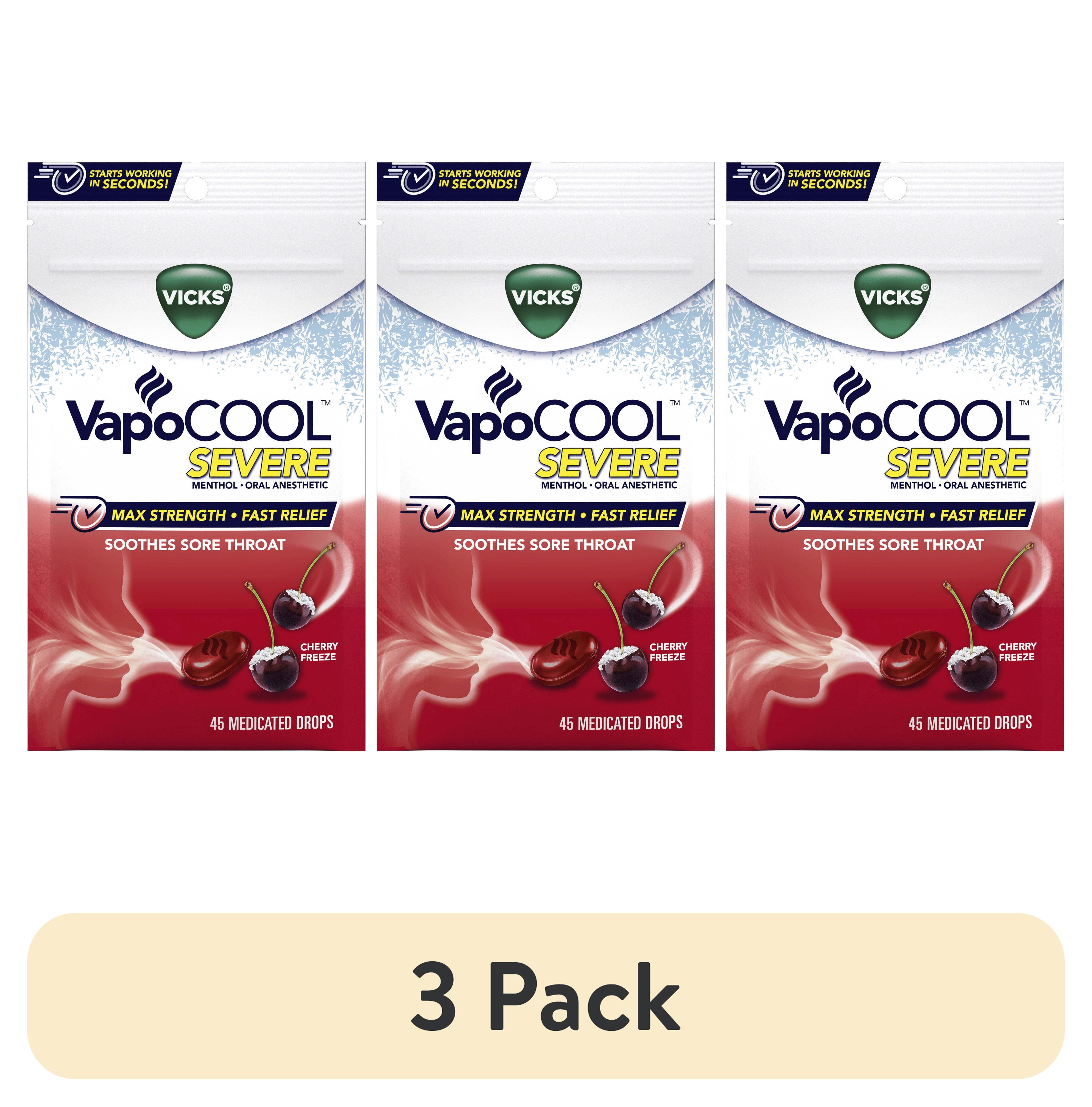 (3 pack) Vicks Vapo Cool Severe Menthol Drops, Cold Medicine for Sore ...