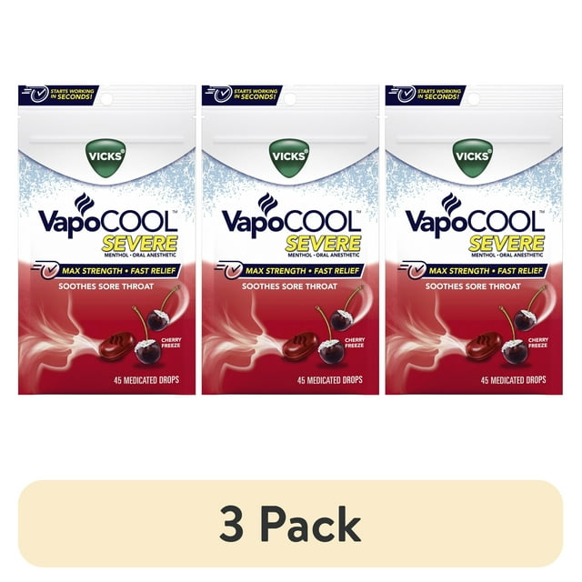 (3 pack) Vicks Vapo Cool Severe Menthol Drops, Cold Medicine for Sore ...