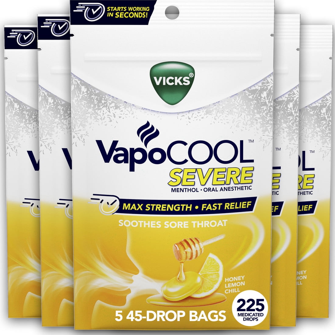 Vicks Vapo Cool Severe Menthol Drops, Cold Medicine for Sore Throat Remedy, Honey Lemon, 225 ...