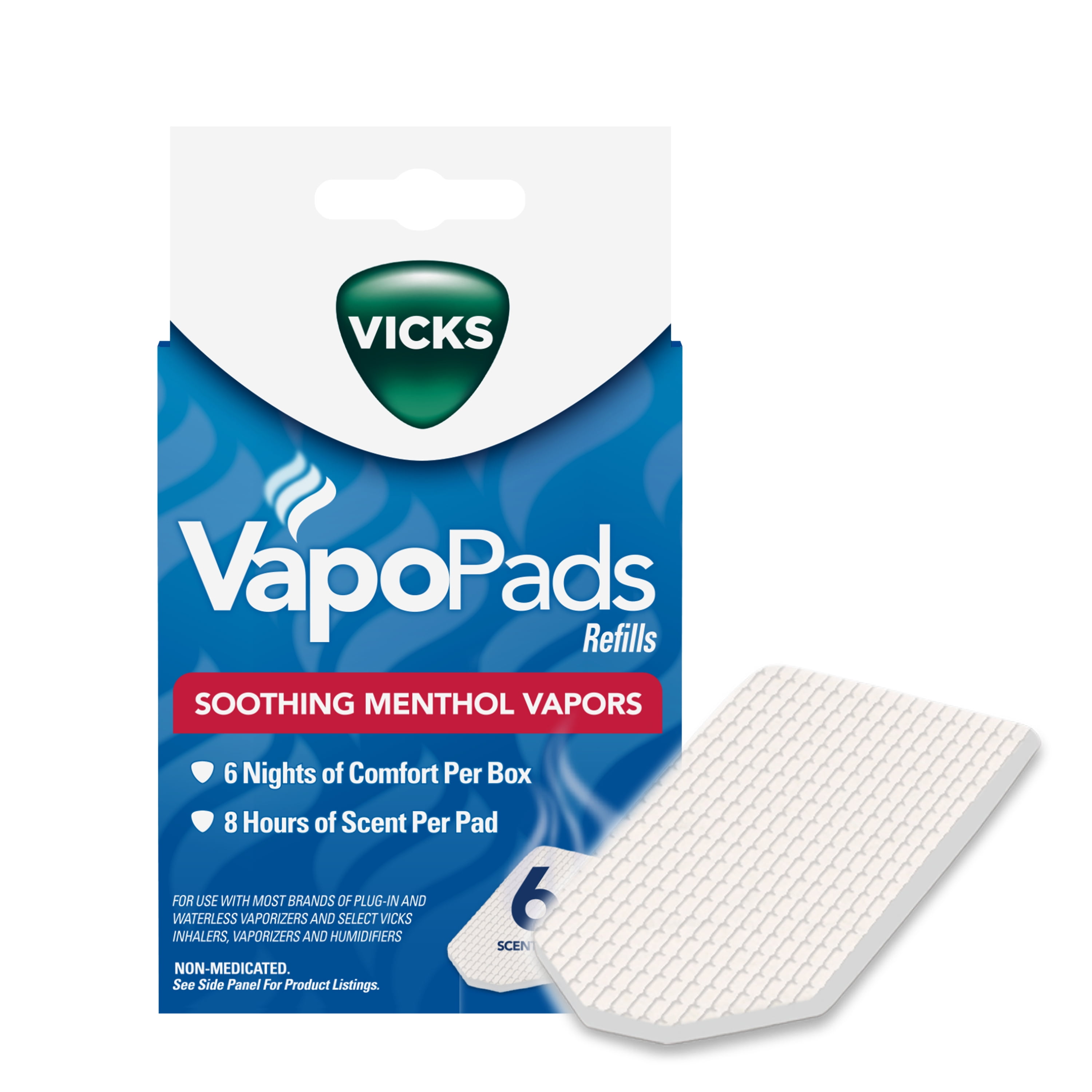 Vicks VapoPads Soothing Menthol Vapor for Sleep & Cold Comfort, 6 Pack ...