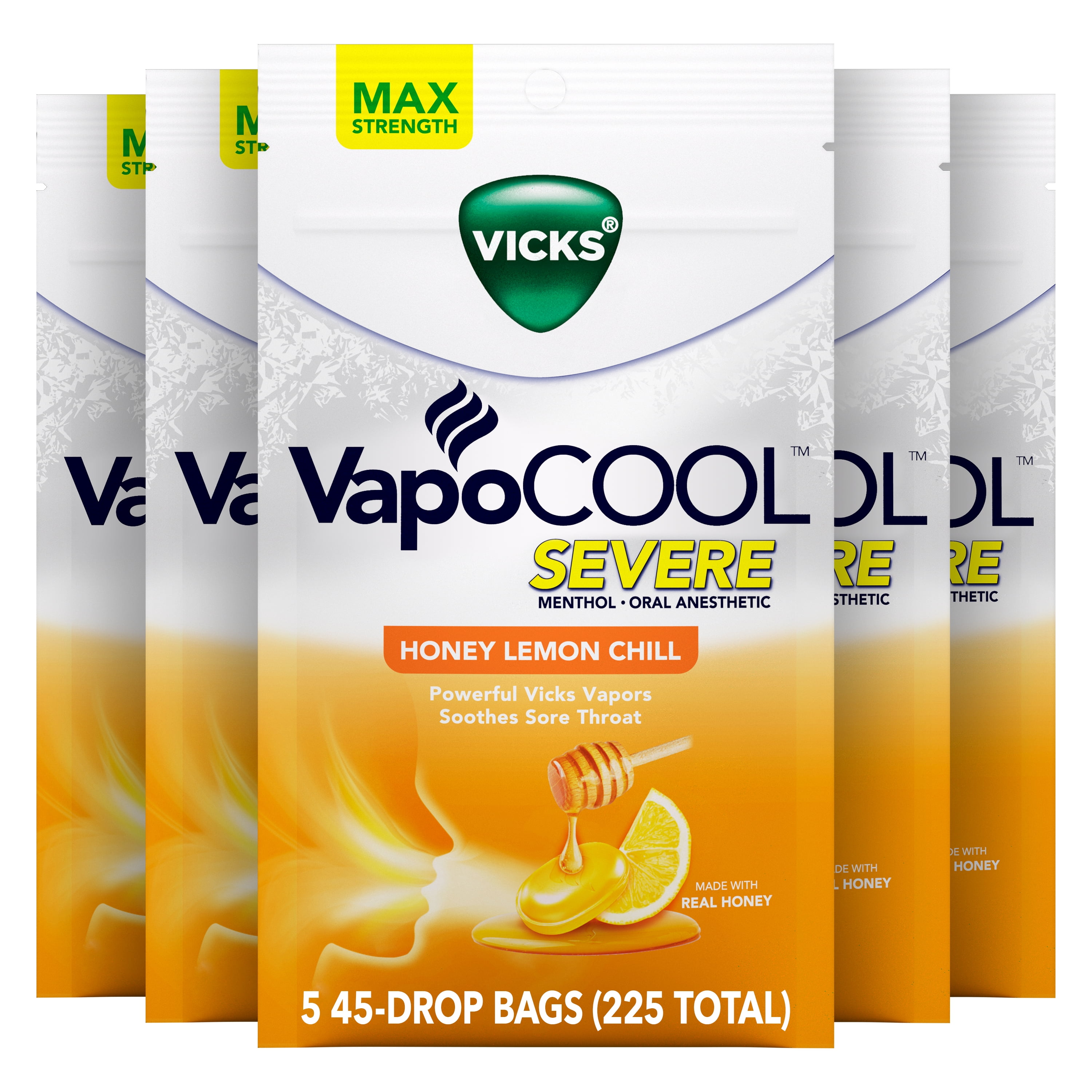 Vicks VapoCOOL SEVERE Medicated Sore Throat Drops, Honey Lemon Chill ...