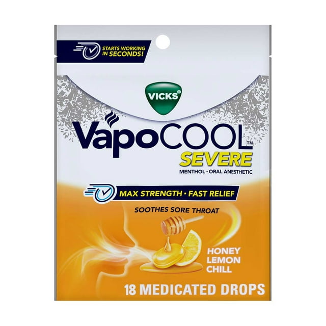 Vicks VapoCOOL Severe Cough Drops Honey Lemon Chill 18 Count, 1 Ea, 6 Pack - Walmart.com
