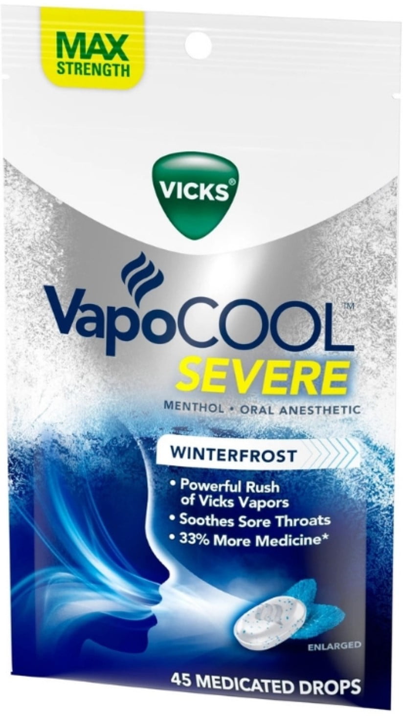 Vicks VapoCOOL Severe Medicated Throat Drops, Menthol, 45 ea (Pack of 6 ...