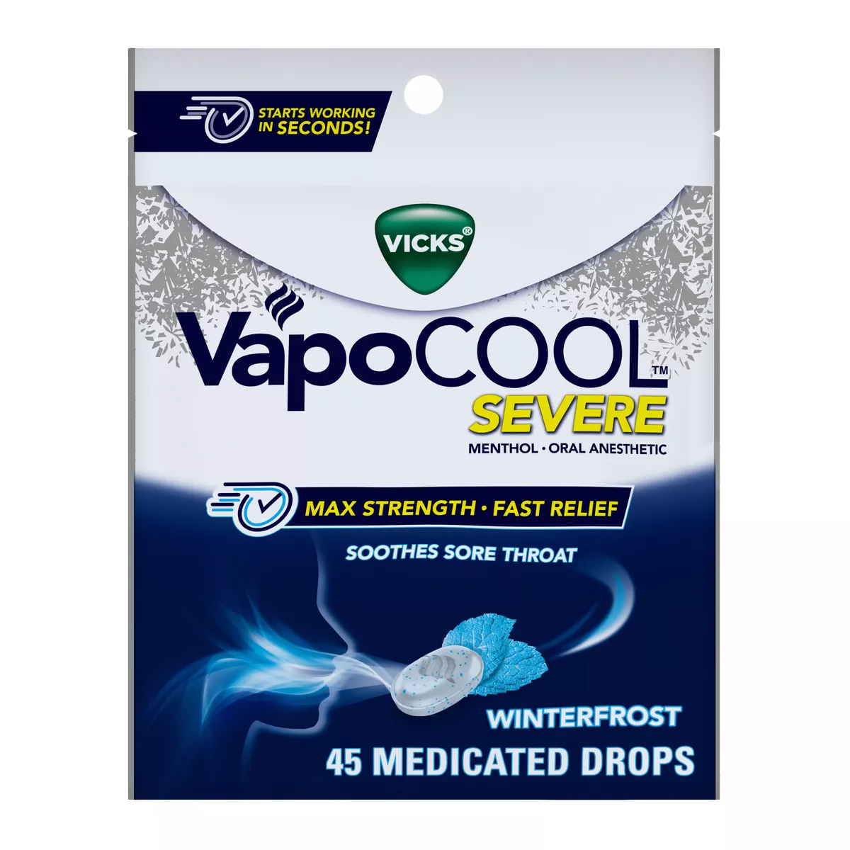 Vicks VapoCool Severe Medicated Sore Throat Drops Winterfrost Flavor 45 ...
