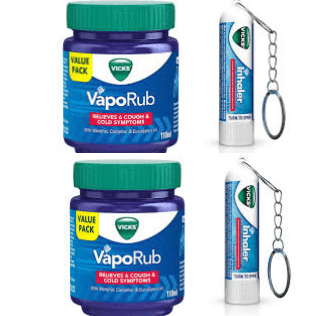 Vicks Vaporub & Inhaler Relieves Blocked Nose Cold Relief 2 Vaporub 50+10 Extra=60ml +2 inhalers ...