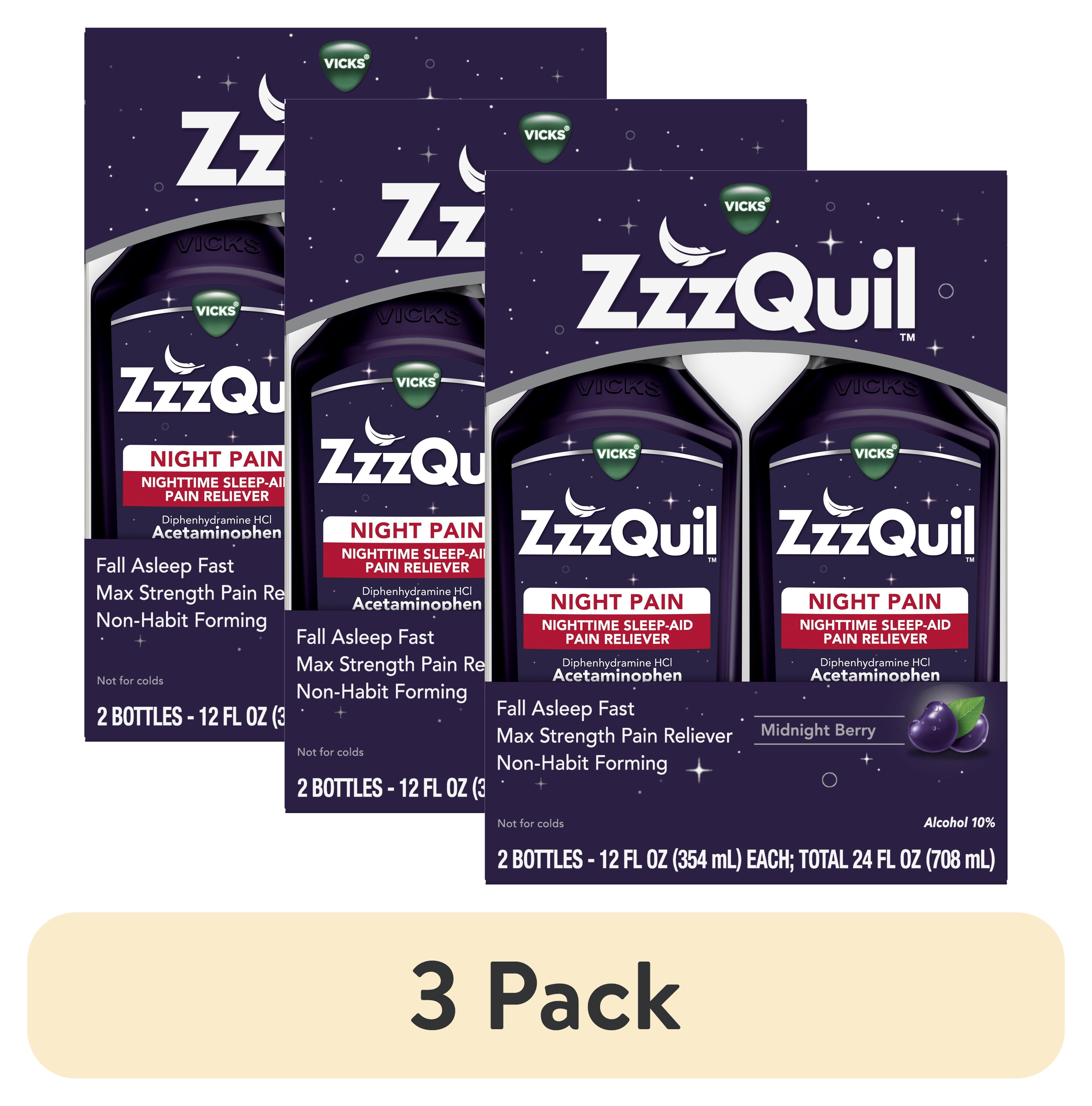 (3 pack) Vicks ZzzQuil Night Pain, Sleep Aid Pain Reliever Liquid ...