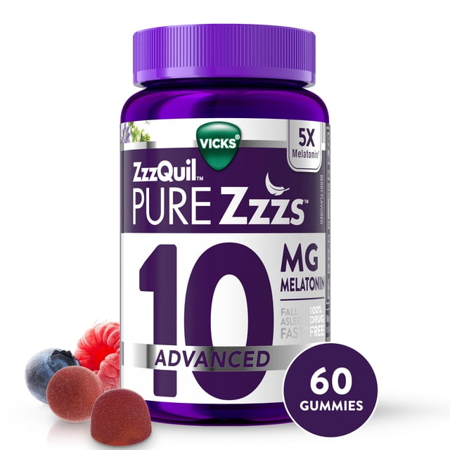 Vicks ZzzQuil Pure Zzzs Sleep Aid Melatonin Gummies, Melatonin 10mg for ...