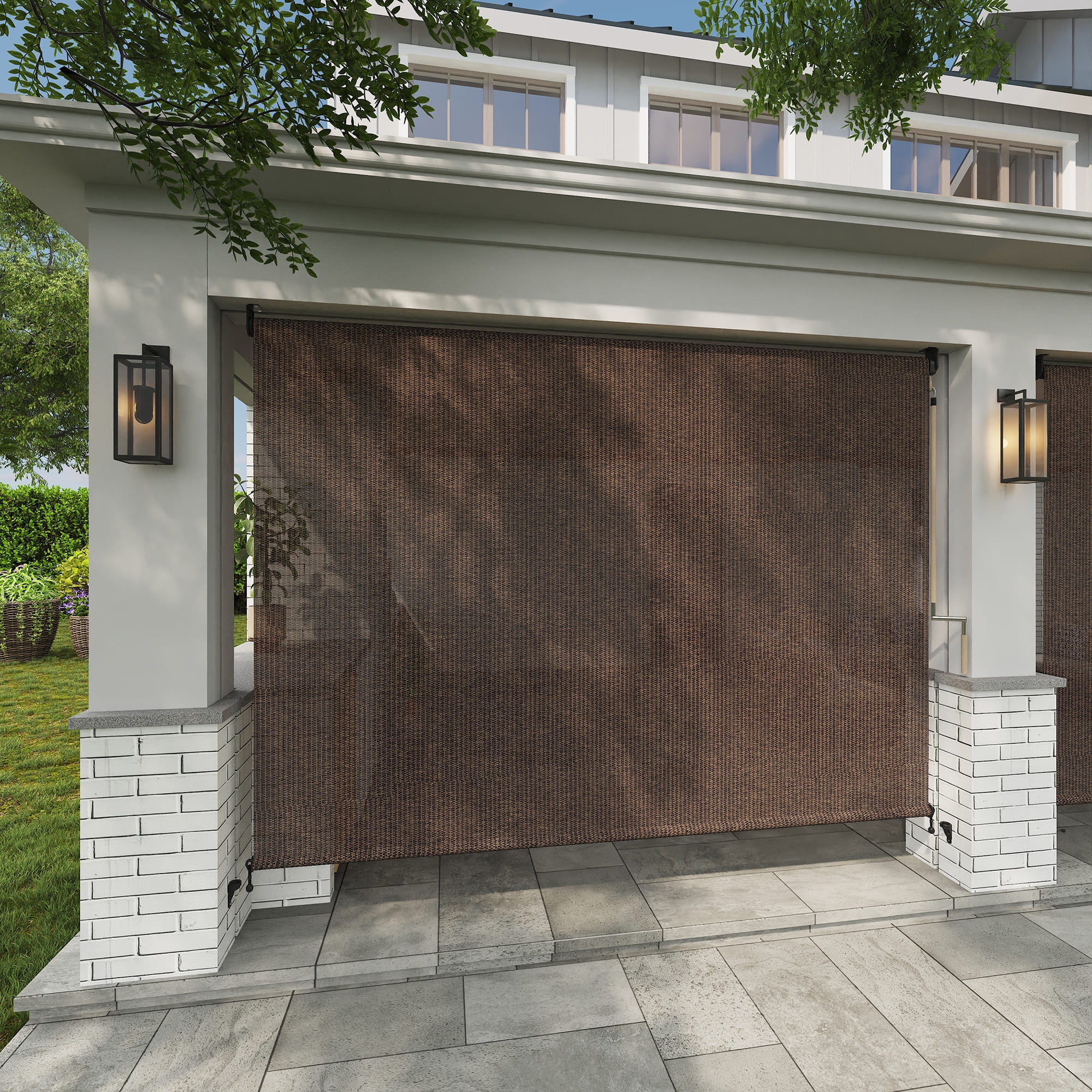 Vicllax 10'Wx8'H Outdoor Blind Sun Roller Shade for Patio Porch Crank Operation, Mocha - Walmart.com