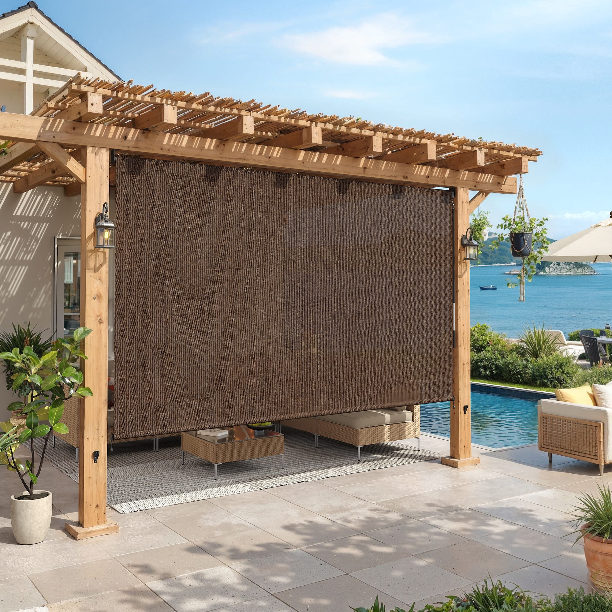 Vicllax 114"Wx96"H Outdoor Roller Shades Blinds for Patio Porch Crank ...