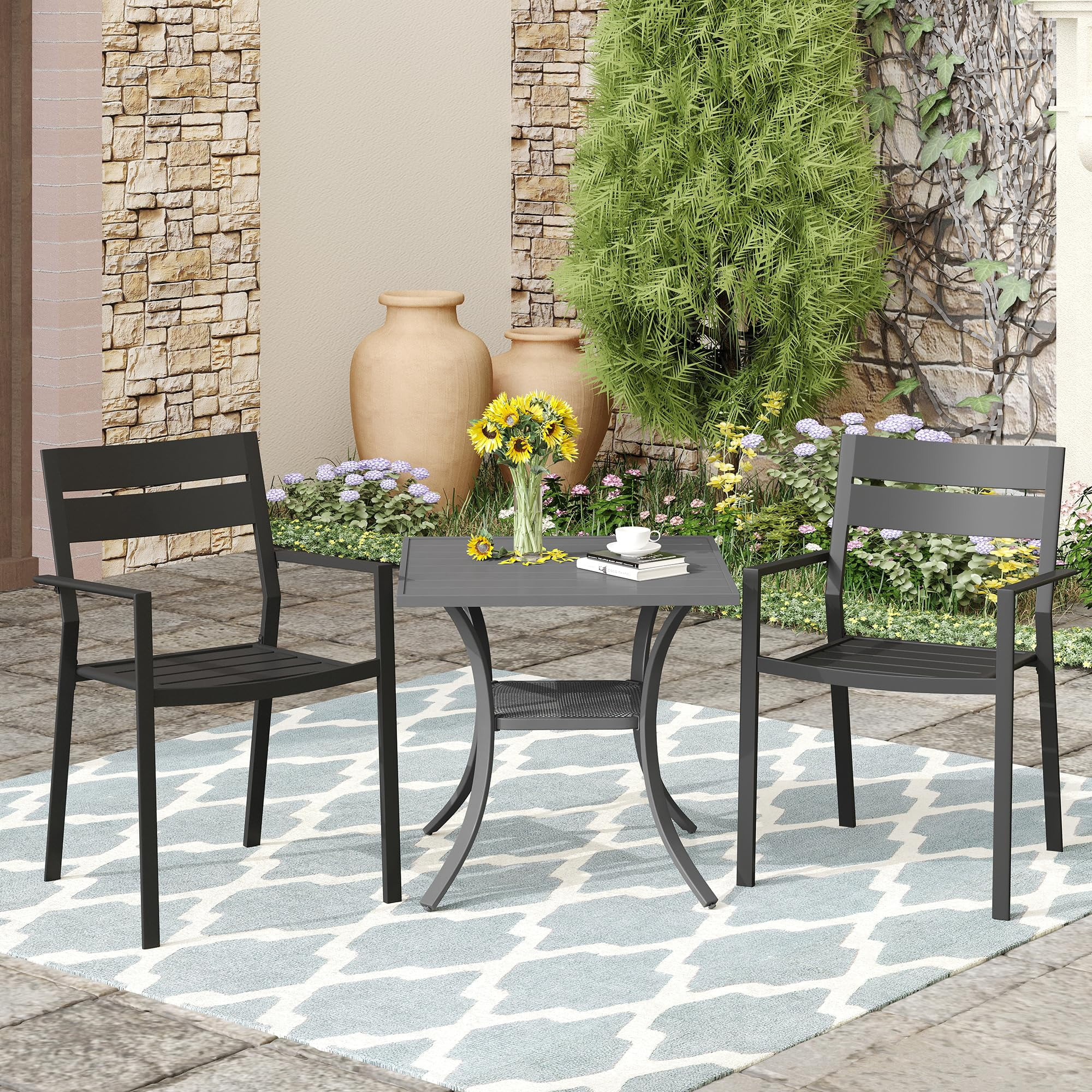 Vicllax 3 Pcs Patio Bistro Set Small Outdoor Dining Set Metal for ...
