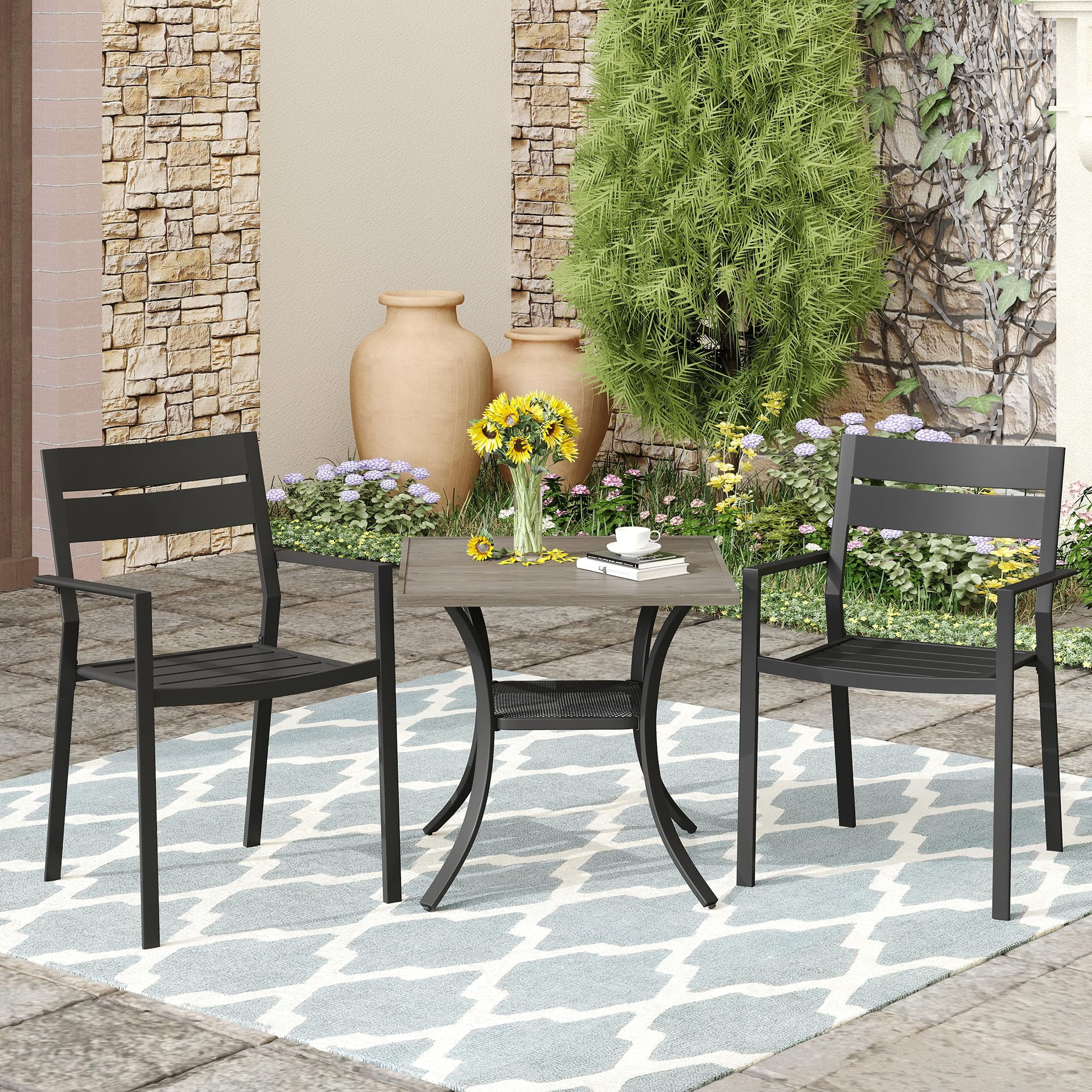 Vicllax 3 Pcs Patio Bistro Set Small Outdoor Dining Set Metal for ...