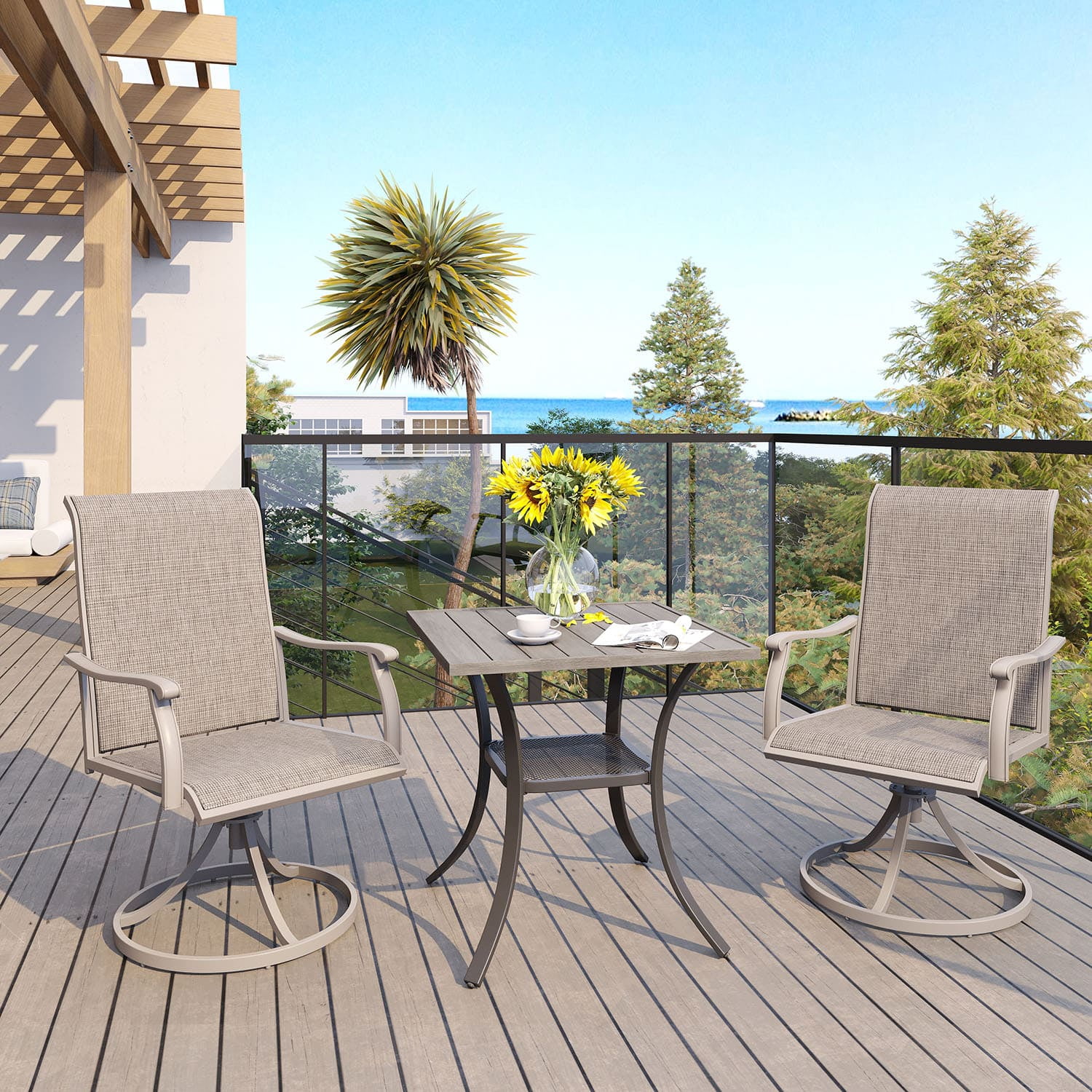 Vicllax 3 Pcs Patio Bistro Set Small Outdoor Dining Set Metal for Lawn ...