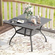 Costway 32'' Patio Square Table Tempered Glass Steel Frame Outdoor Pool ...
