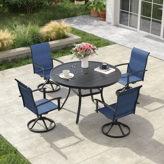 Vicllax 5-Pcs Round Outdoor Patio Dining Set Table and Chair Modern ...