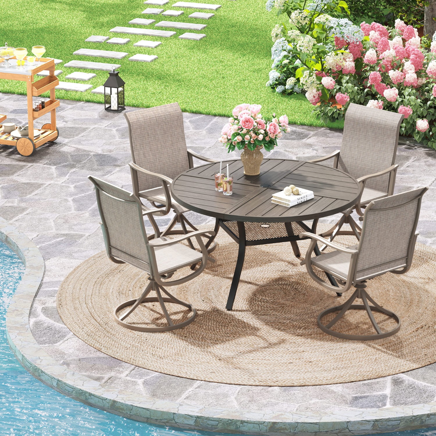 Vicllax 5-Piece Outdoor Patio Dining Set Metal Frame Swivel Chairs ...