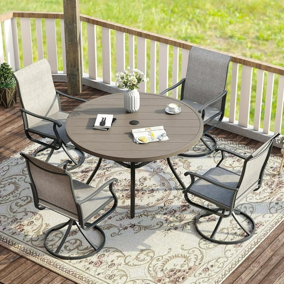 ELPOSUN 7-Piece Outdoor Patio Dining Set, 6 Textilene Chairs & Round ...