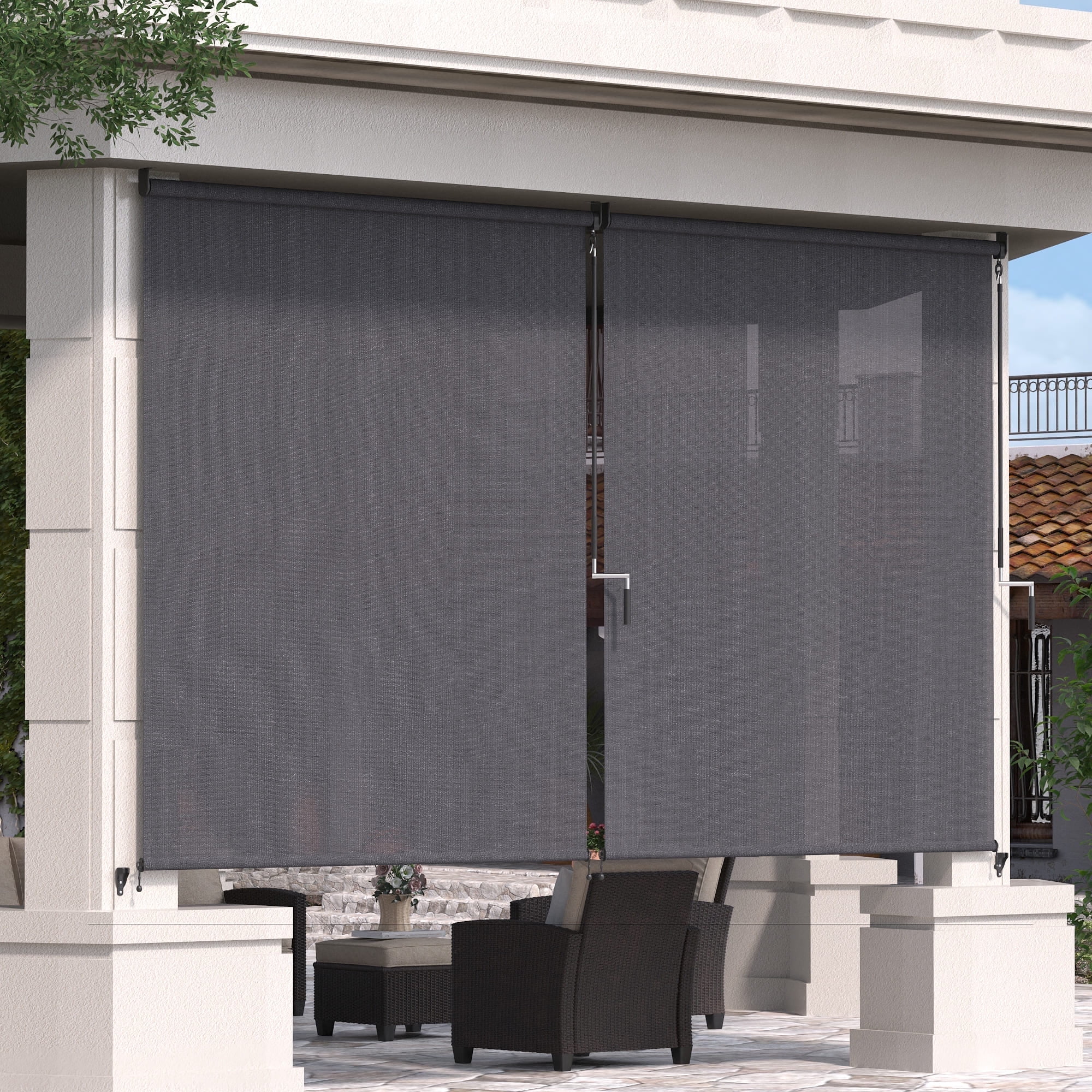 Vicllax 5'Wx6'H Outdoor Roller Shades Blinds for Patio Porch Crank ...