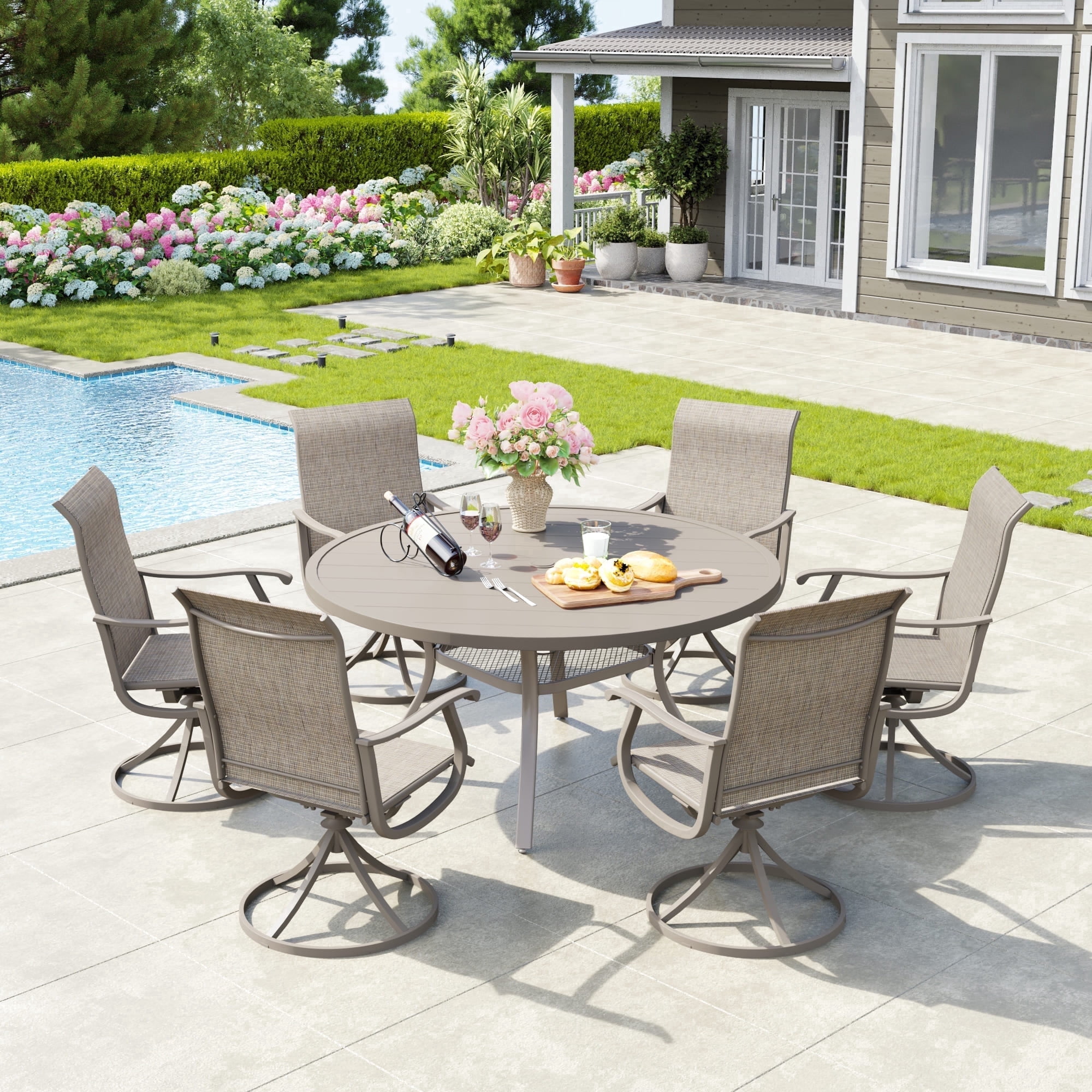 Vicllax 7-Piece Outdoor Patio Dining Set Metal Swivel Chairs & Round ...