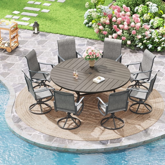 Vicllax 9-Piece Outdoor Patio Dining Set Metal Frame Swivel Chairs ...