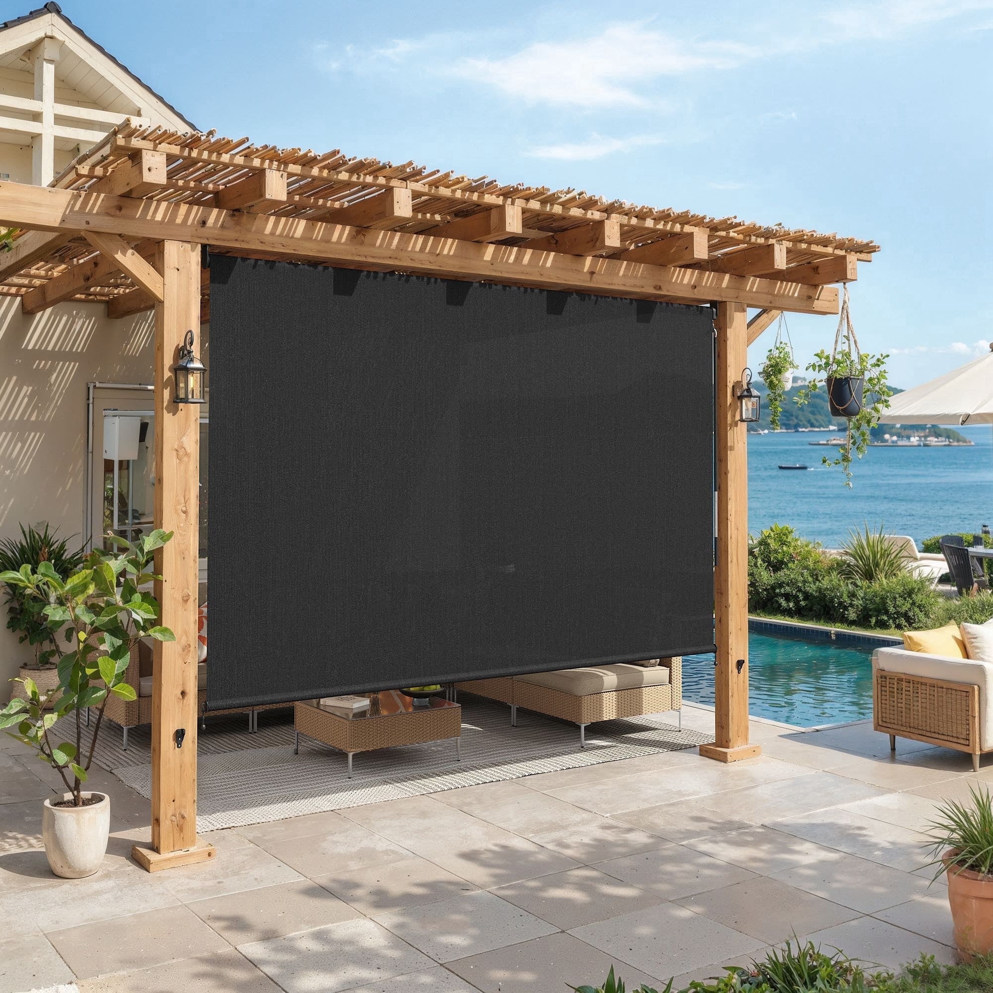Vicllax 9'Wx8'H Outdoor Blind Sun Roller Shade for Patio Porch Crank ...