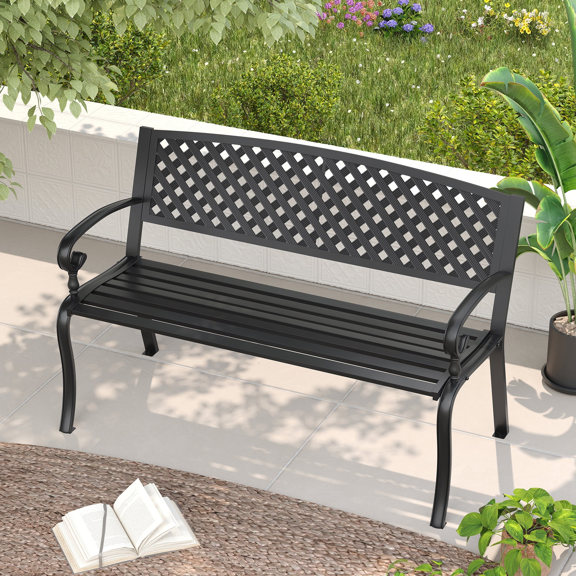 Vicllax Outdoor Bench Garden Benches Modern Style Metal 50.4"Lx18.1 ...