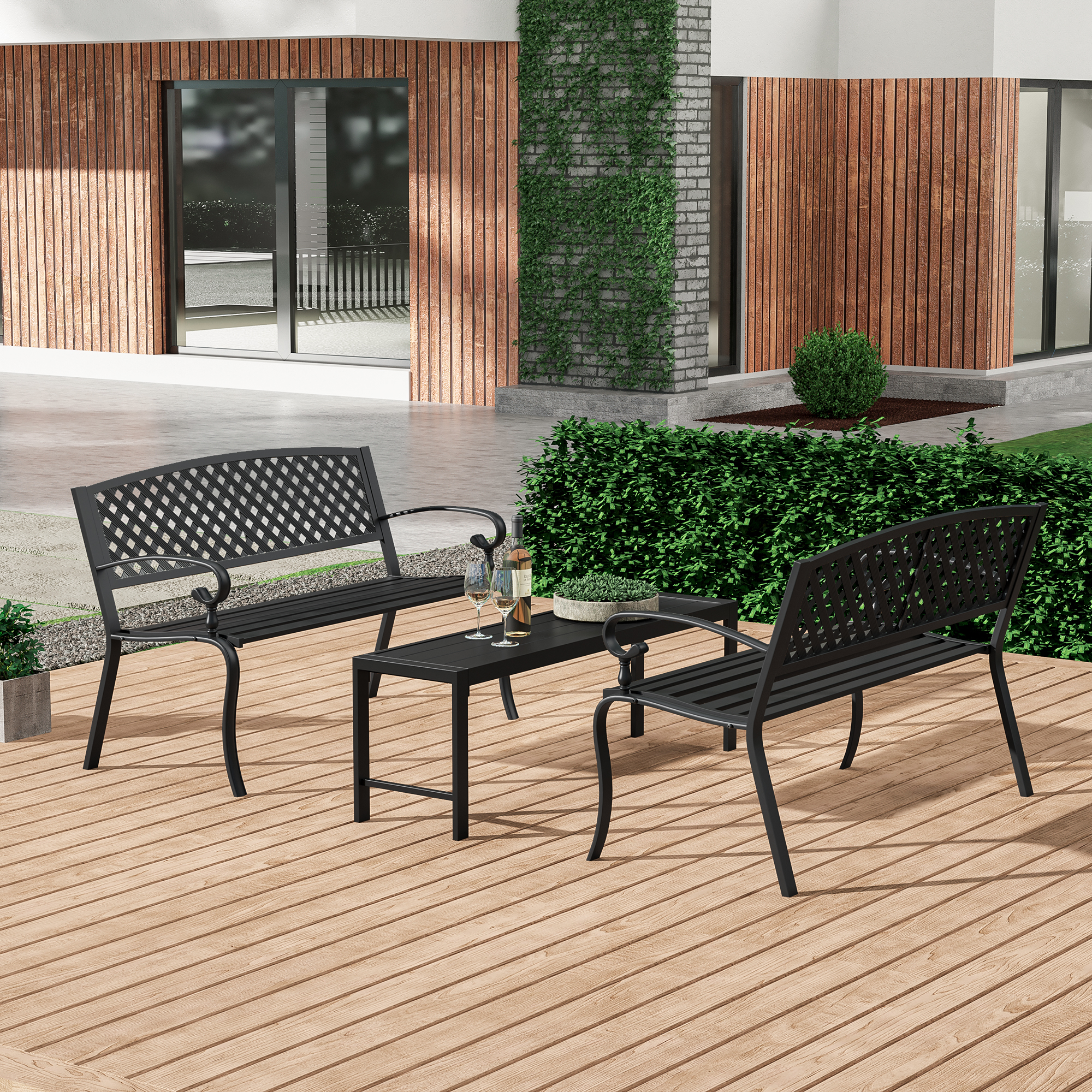 Vicllax Outdoor Bench Set Garden Bench Set Modern Style Metal 50.4"Lx18 ...