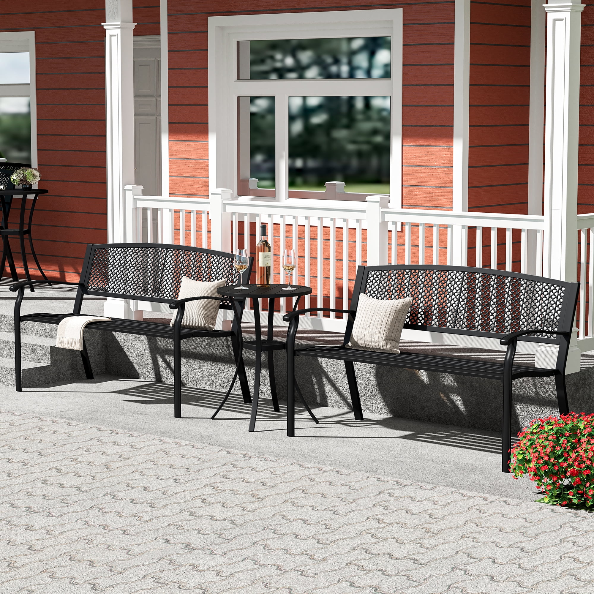 Vicllax Outdoor Bench Set Garden Bench Set Modern Style Metal 50.4"Lx18 ...