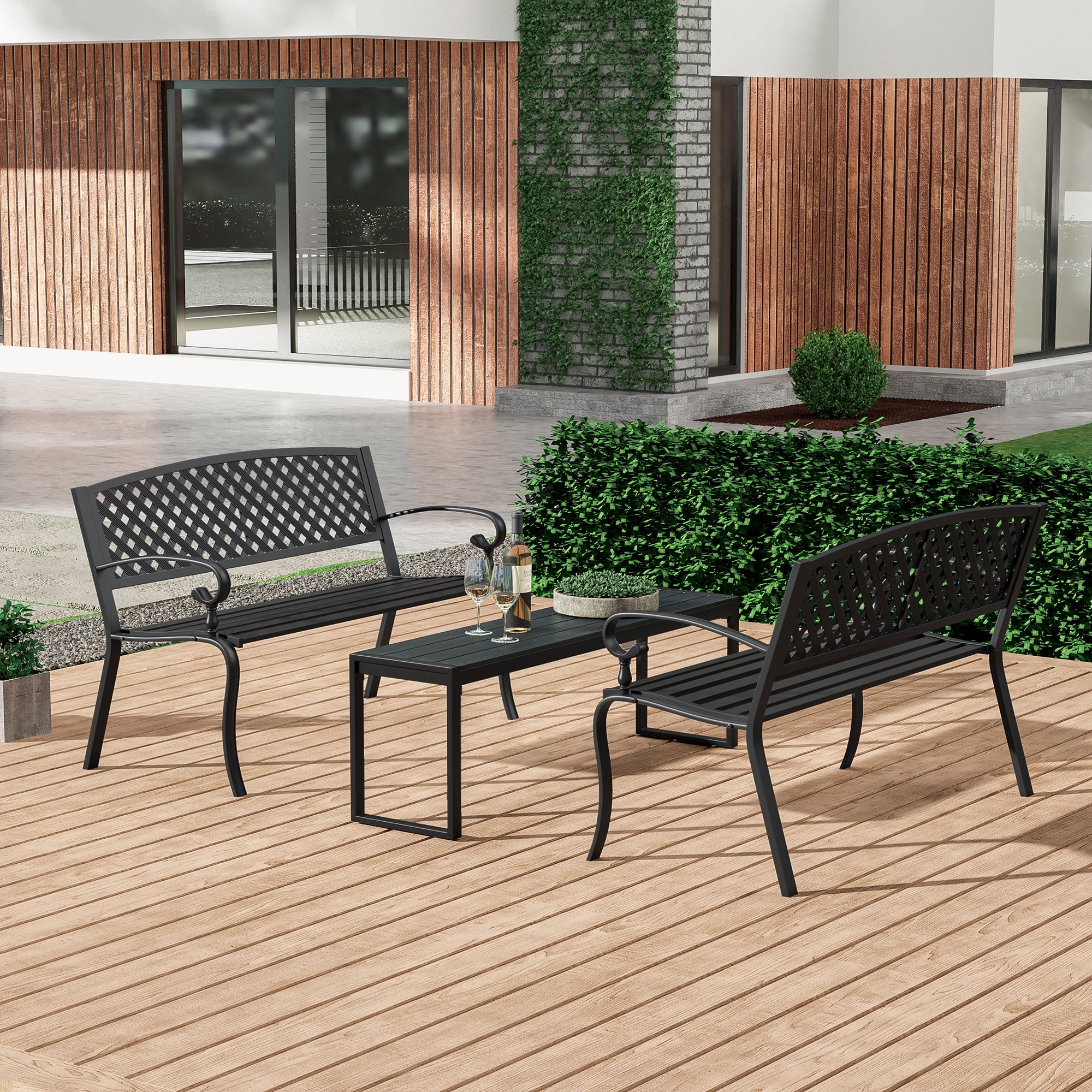 Vicllax Outdoor Bench Set Garden Bench Set Modern Style Metal 50.4"Lx18 ...