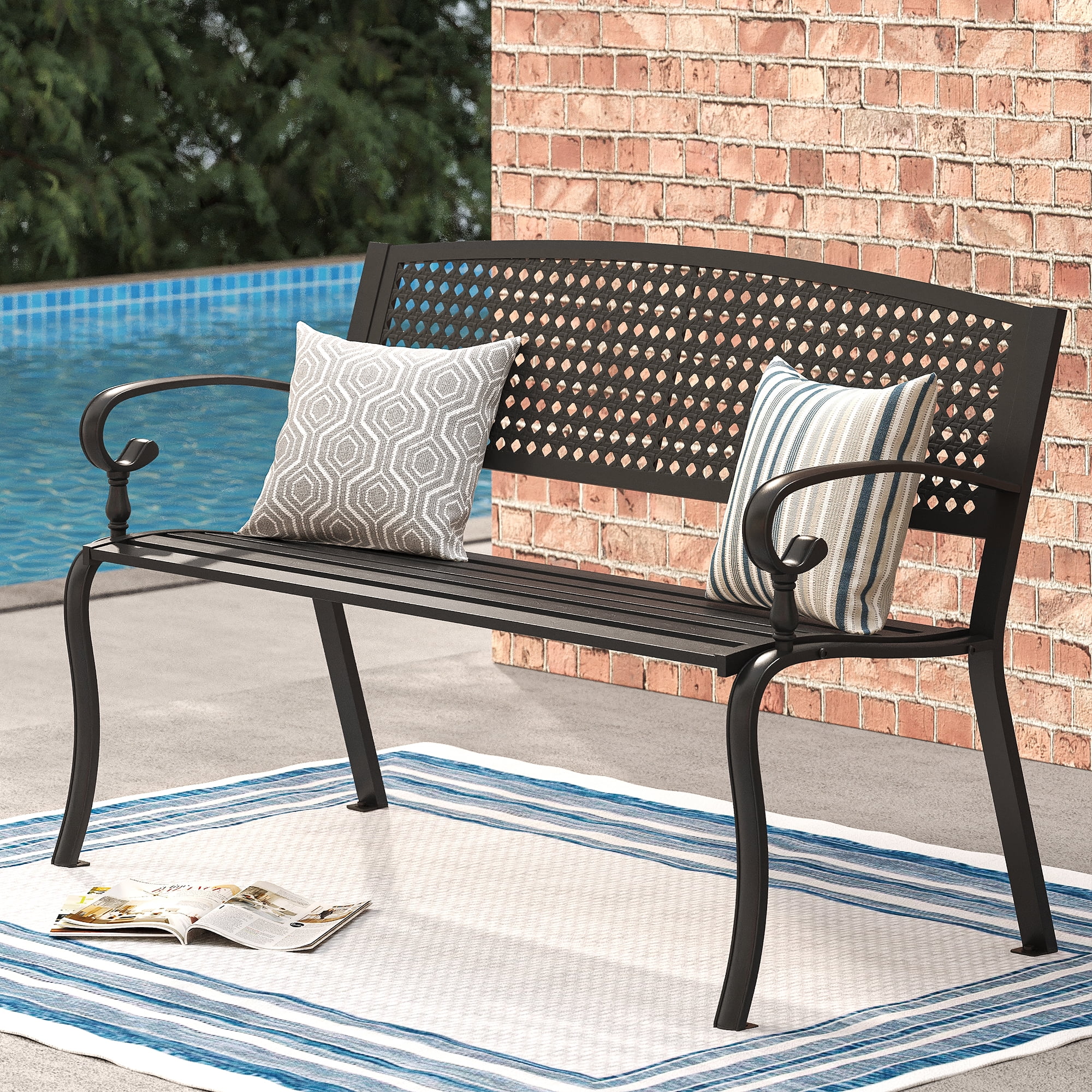 Vicllax Outdoor Bench Set Garden Bench Set Modern Style Metal 50.4"Lx18 ...