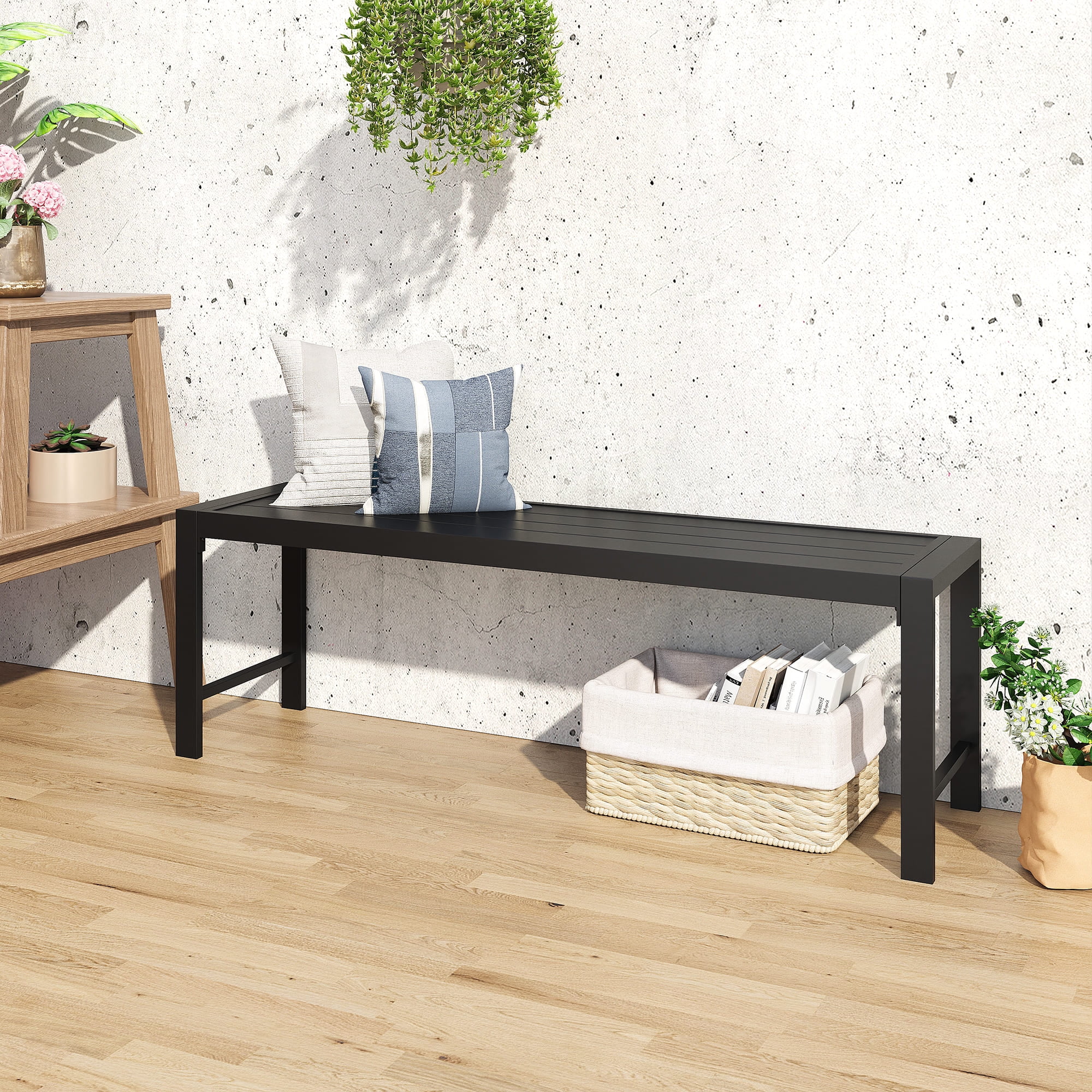 Vicllax Outdoor Benches Garden Bench Metal Modern Style 51.2"Lx13.4 ...