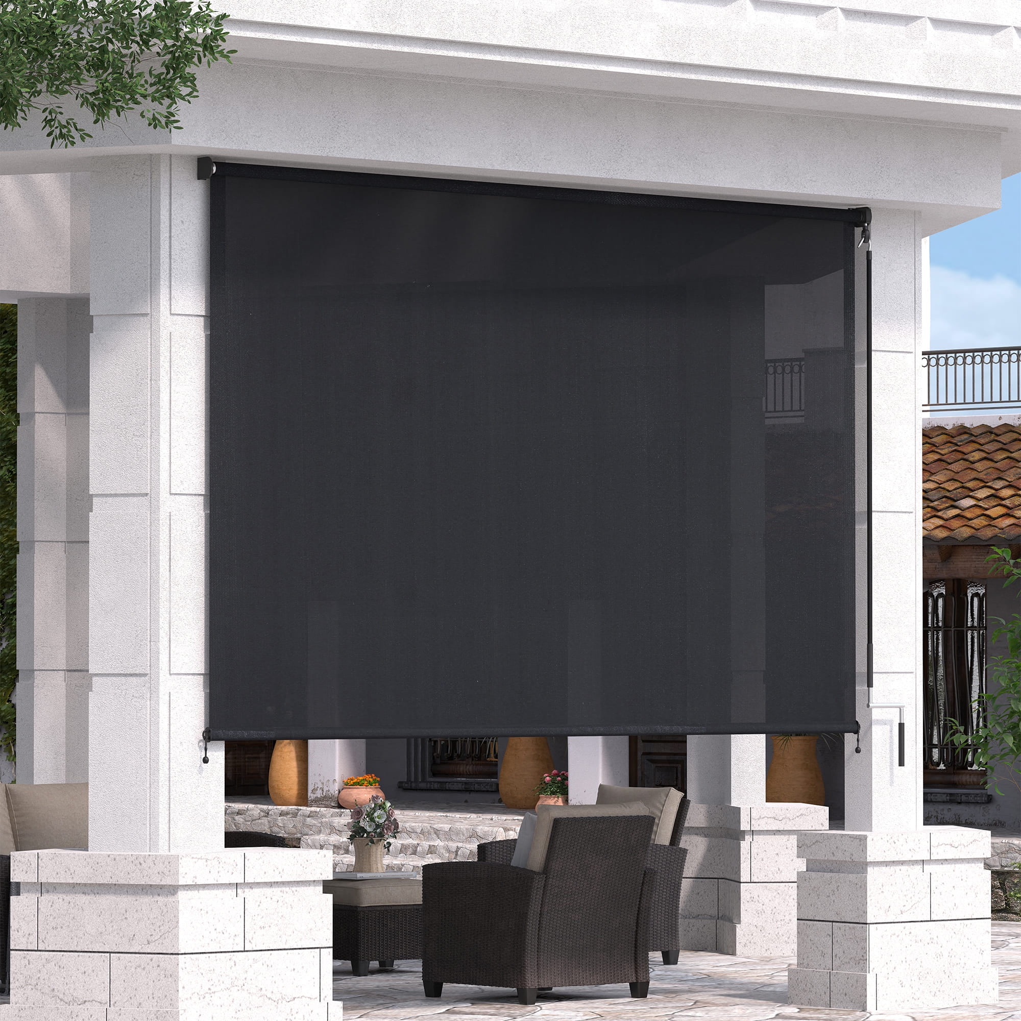 Vicllax 7'Wx8'H Outdoor Roller Shades Blinds for Patio Porch Crank ...