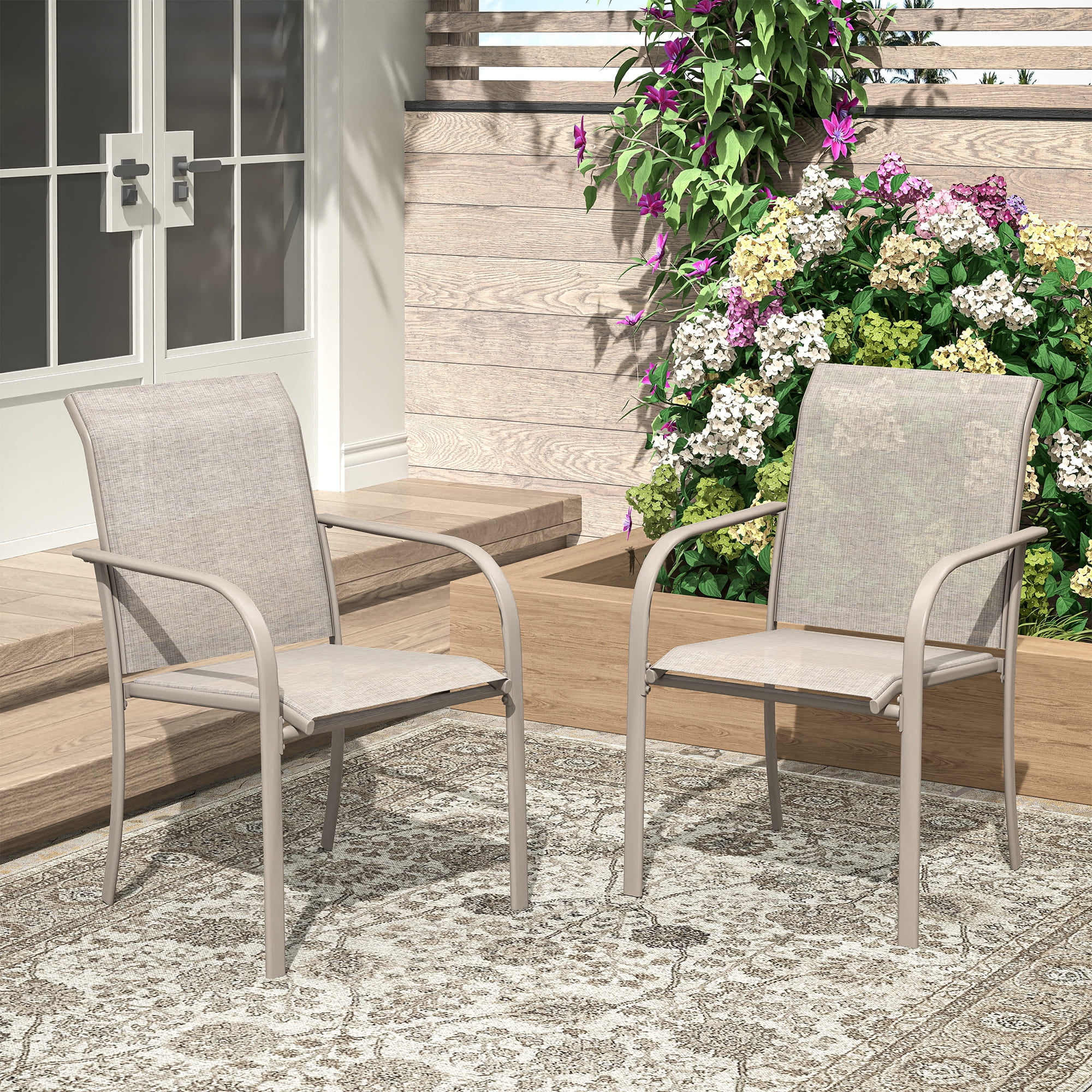 Vicllax Outdoor Dining Chair Patio Chairs Stackable Metal Modern for ...