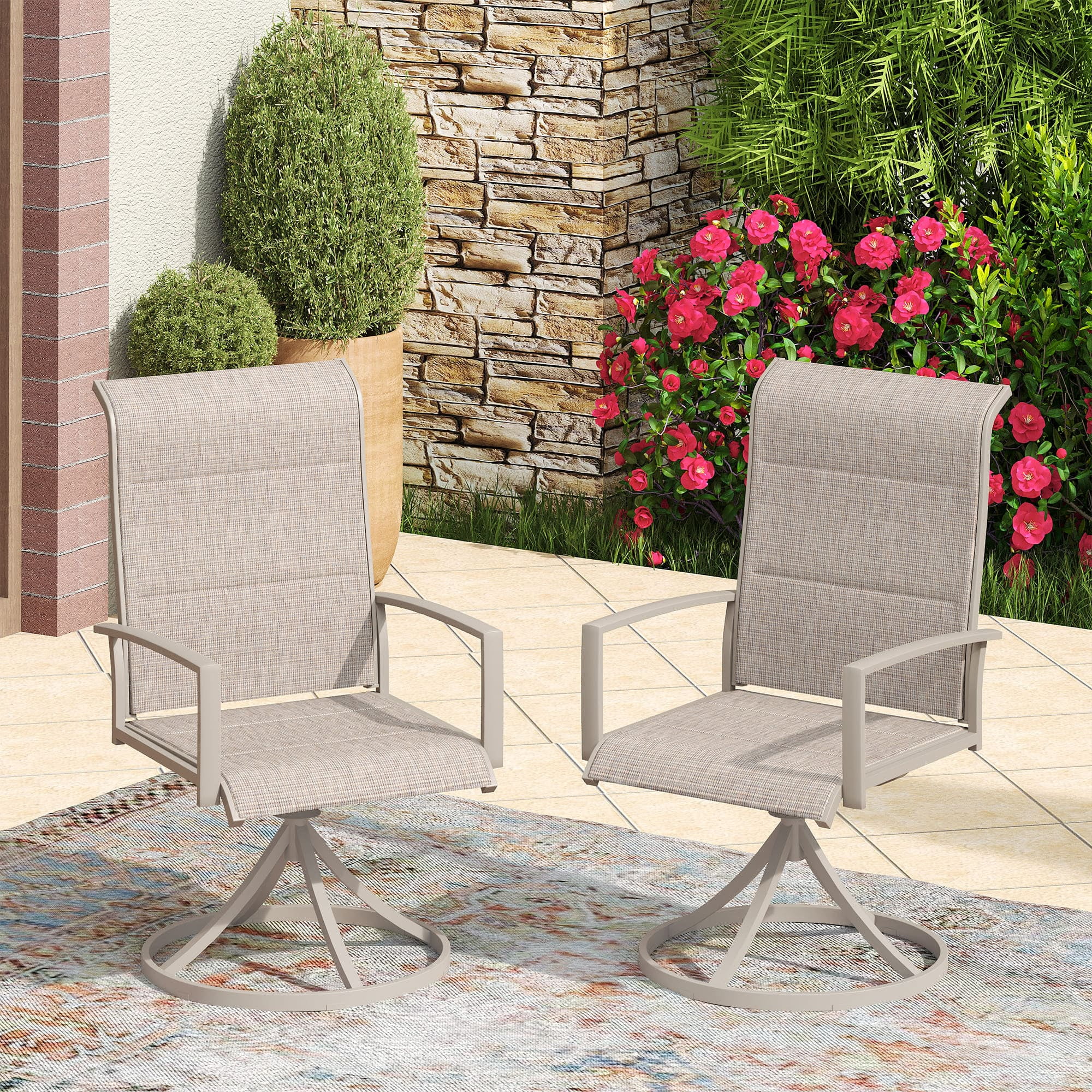 Vicllax Outdoor Dining Chair Patio Swivel Chairs Padded Textilene ...