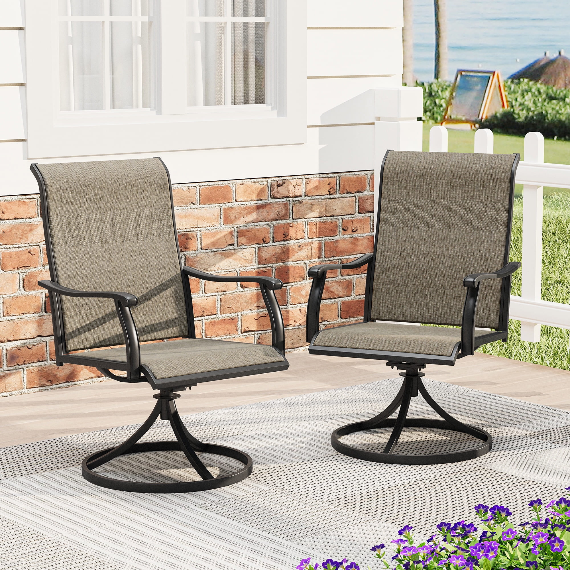 Vicllax Outdoor Dining Chair Patio Swivel Chairs Rocking Textilene ...