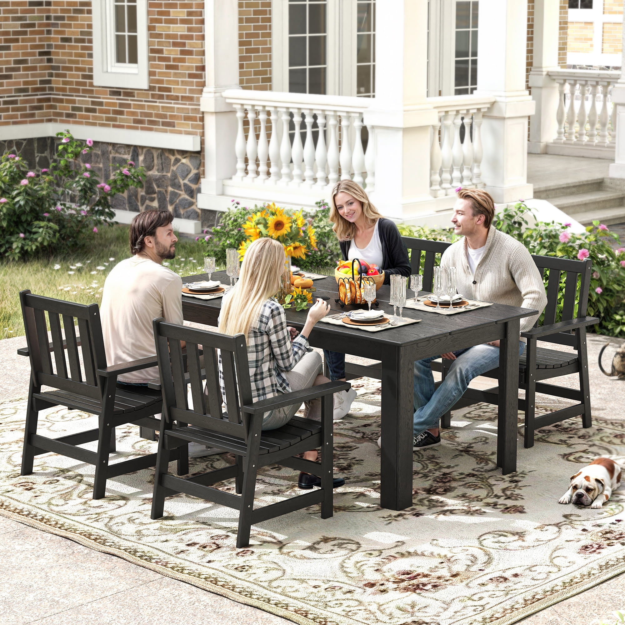 Vicllax Outdoor Dining Set Beach Style HDPE for Poolside Lawn Garden 66 ...