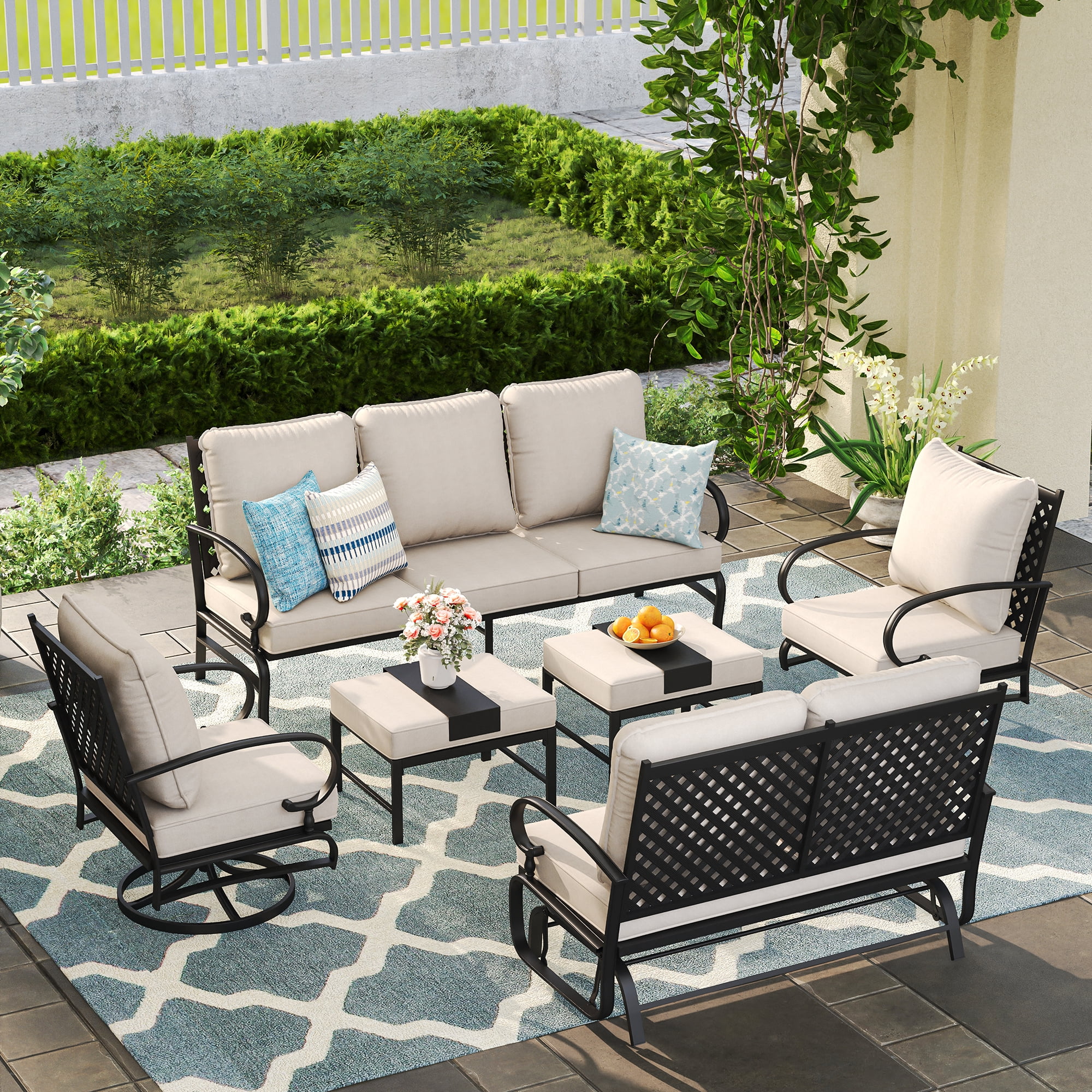 Vicllax Outdoor Patio Conversation Set Modern Style Metal for Garden (6 ...