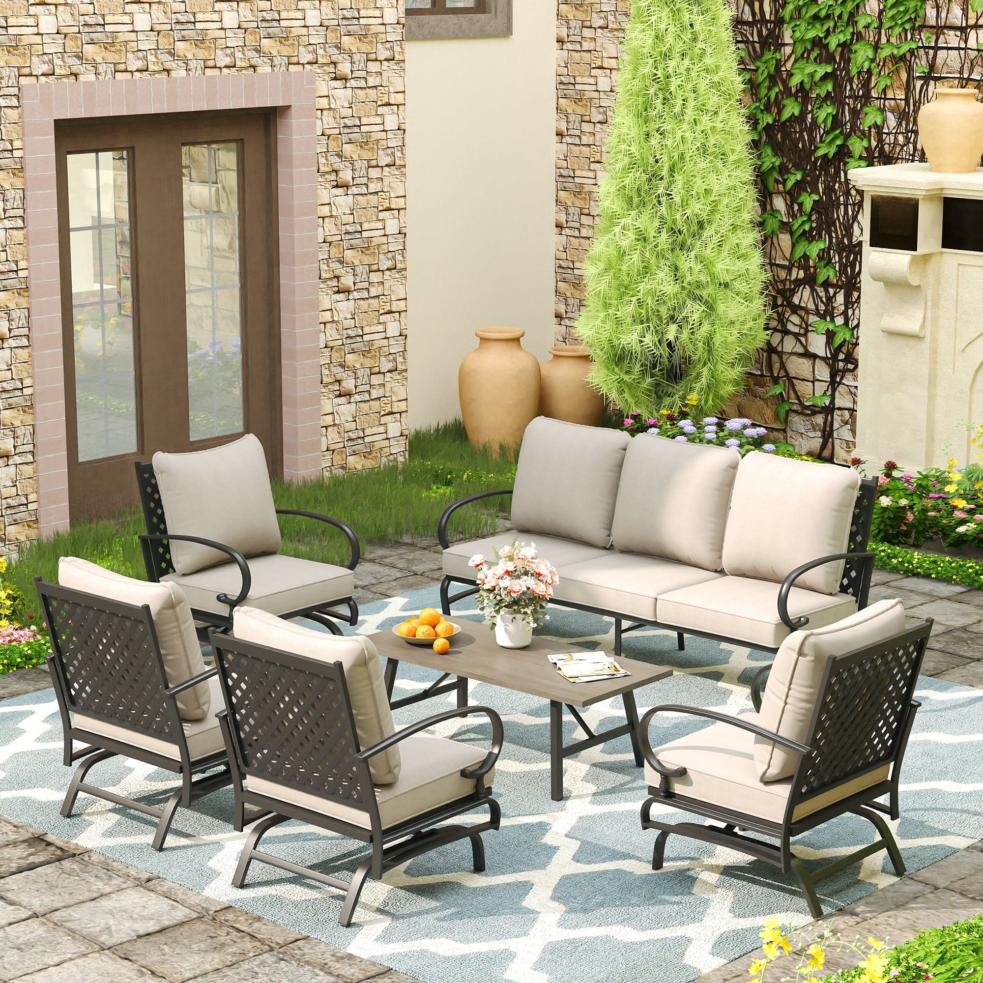 Vicllax Outdoor Patio Conversation Set Modern Style Metal for Garden ...