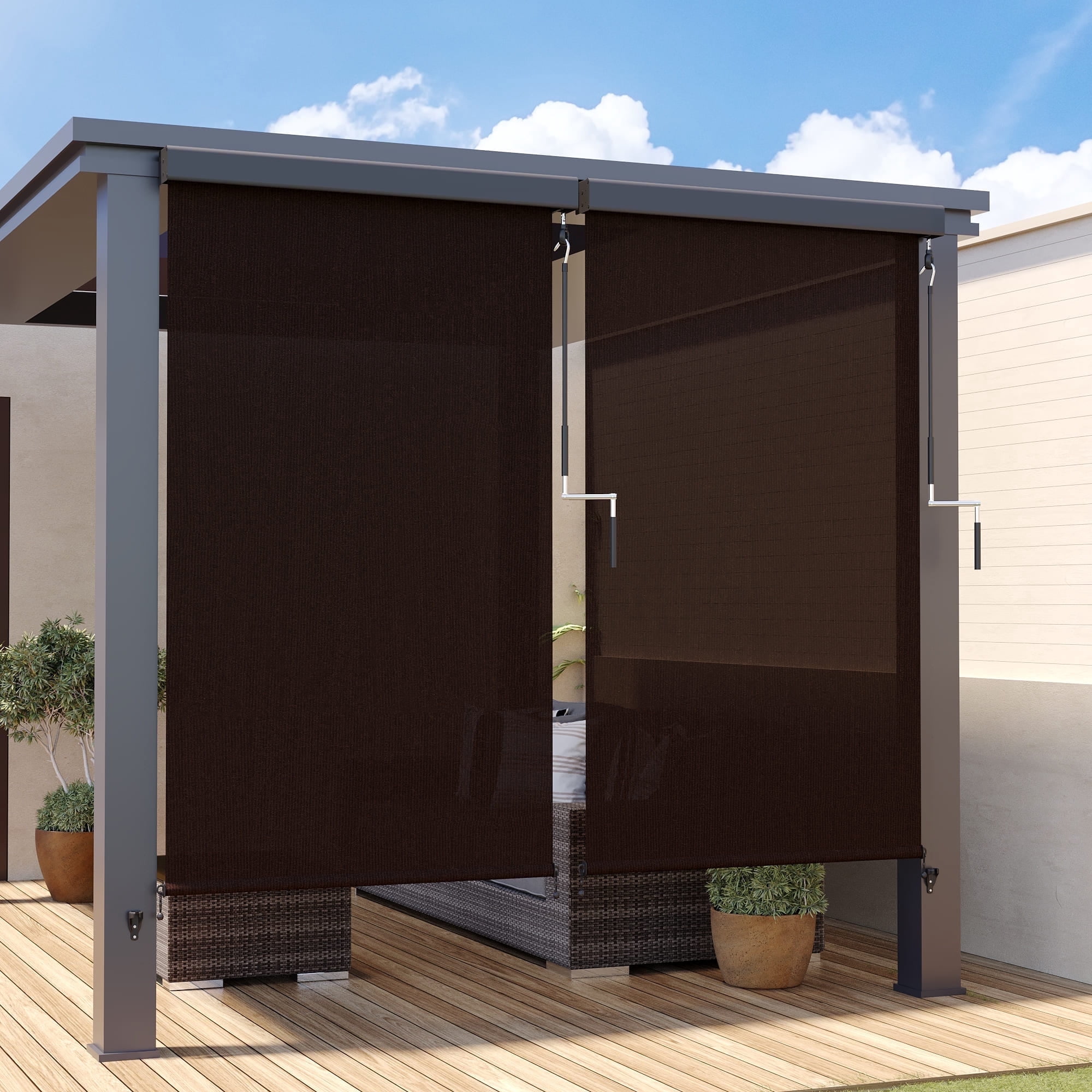 Vicllax Outdoor Patio Crank Sun Blocking Roller Shade Modern Style ...