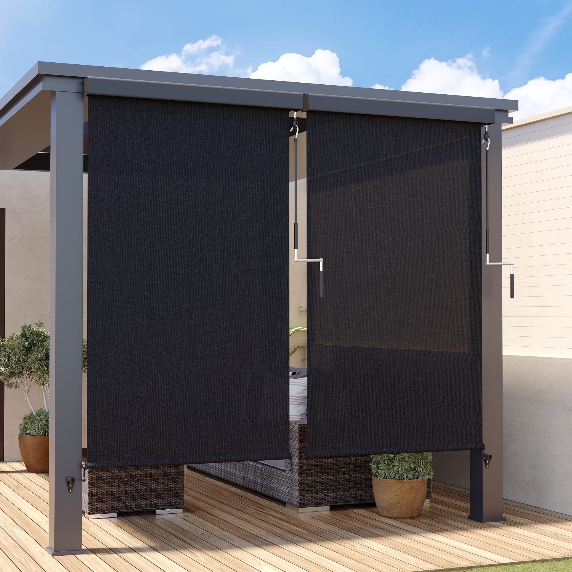 Vicllax Outdoor Patio Crank Sun Blocking Roller Shade Modern Style ...