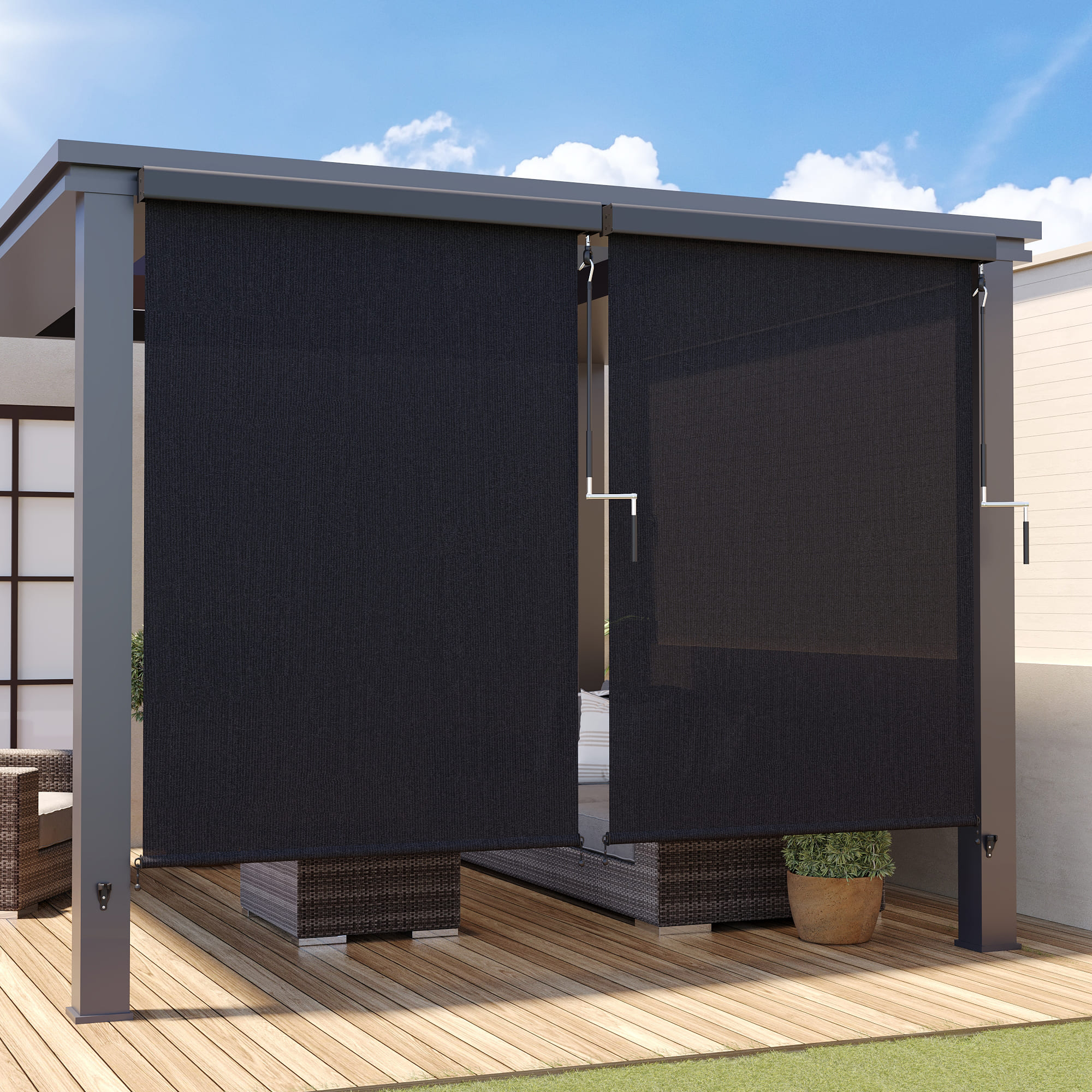 Vicllax Outdoor Patio Crank Sun Blocking Roller Shade Modern Style ...